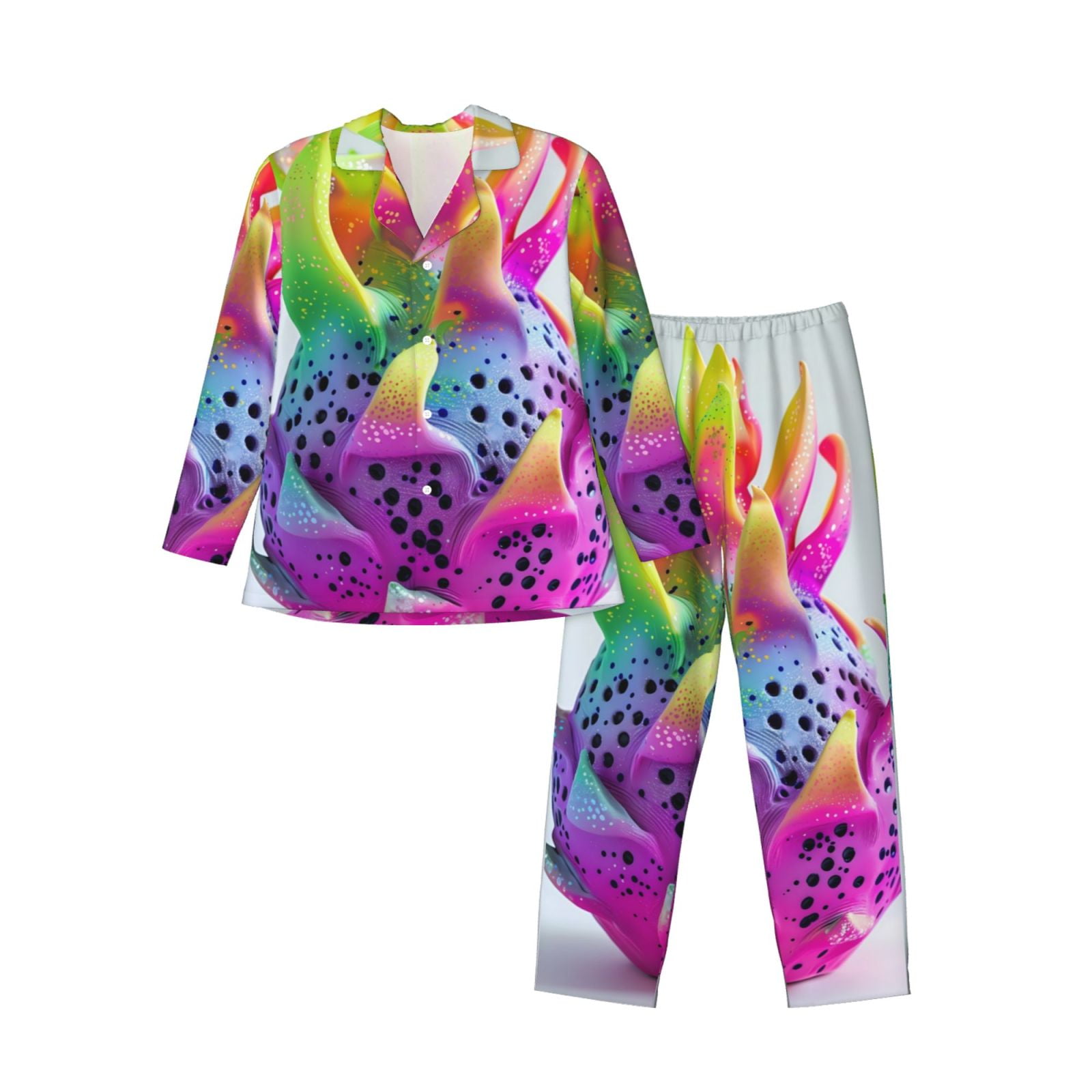 Cauagu Colorful Glitter Dagon Fruit Print Men's Long-Sleeve Pajama Set ...
