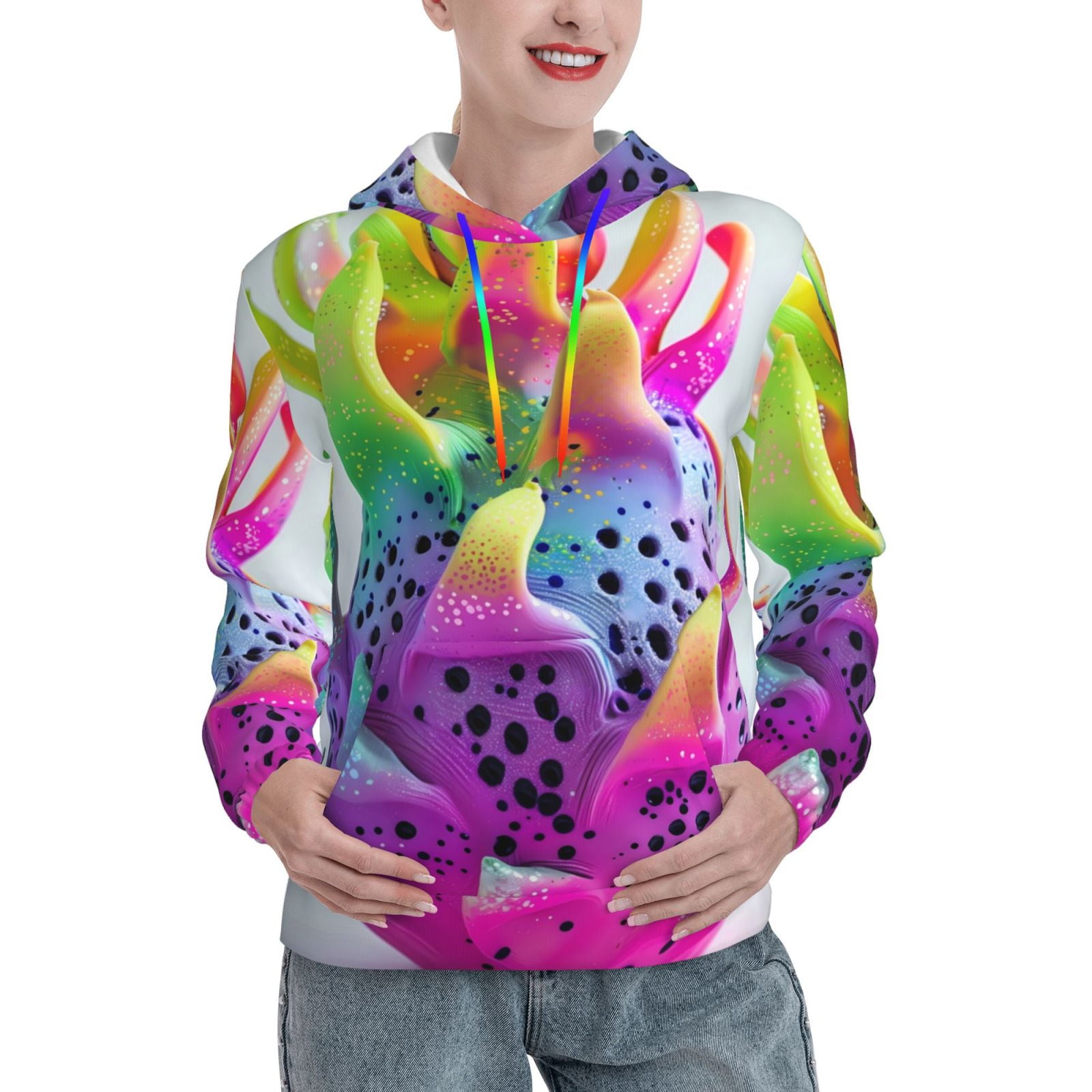 Cauagu Colorful Glitter Dagon Fruit for Women's Hooded Sweatshirts ...