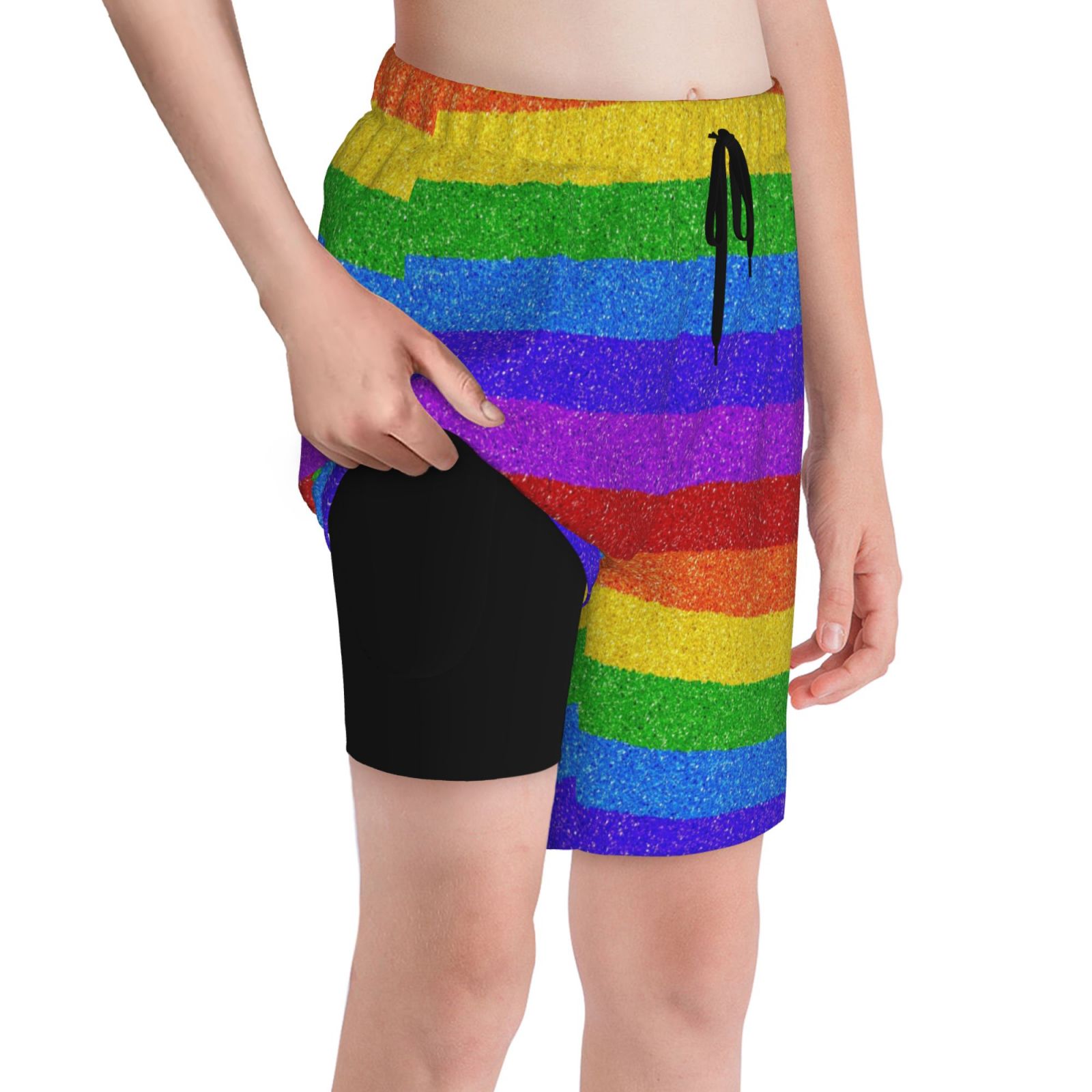 Cauagu Colorful Glitter Rainbow Print Swim Trunks for Men,Youth Boys ...