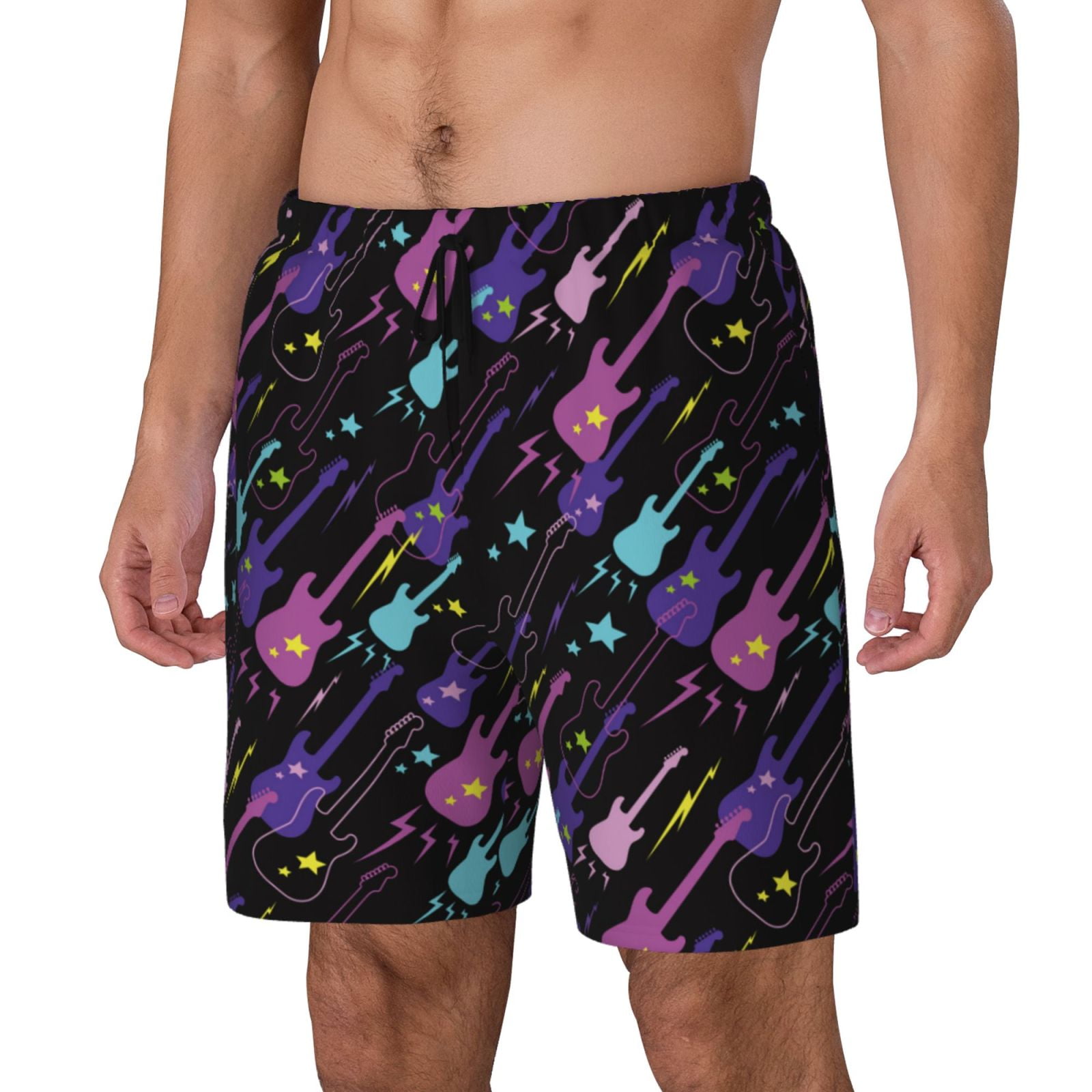 Cauagu Colorful Guitar Print Mens Swim Trunks Quick Dry Board Shorts ...