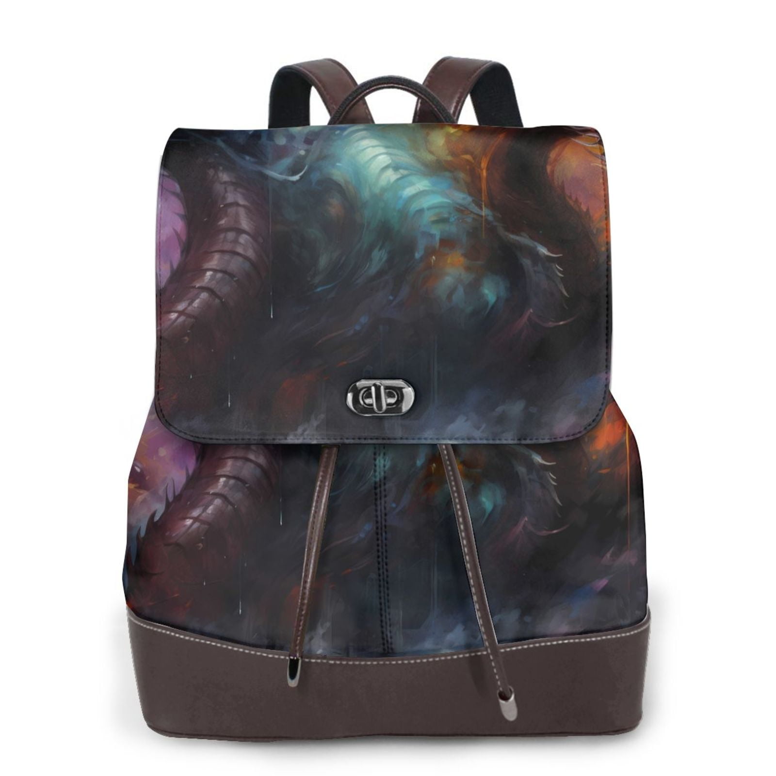 Cauagu Colorful Ink Style Dragon Print Women's PU Leather Backpack ...