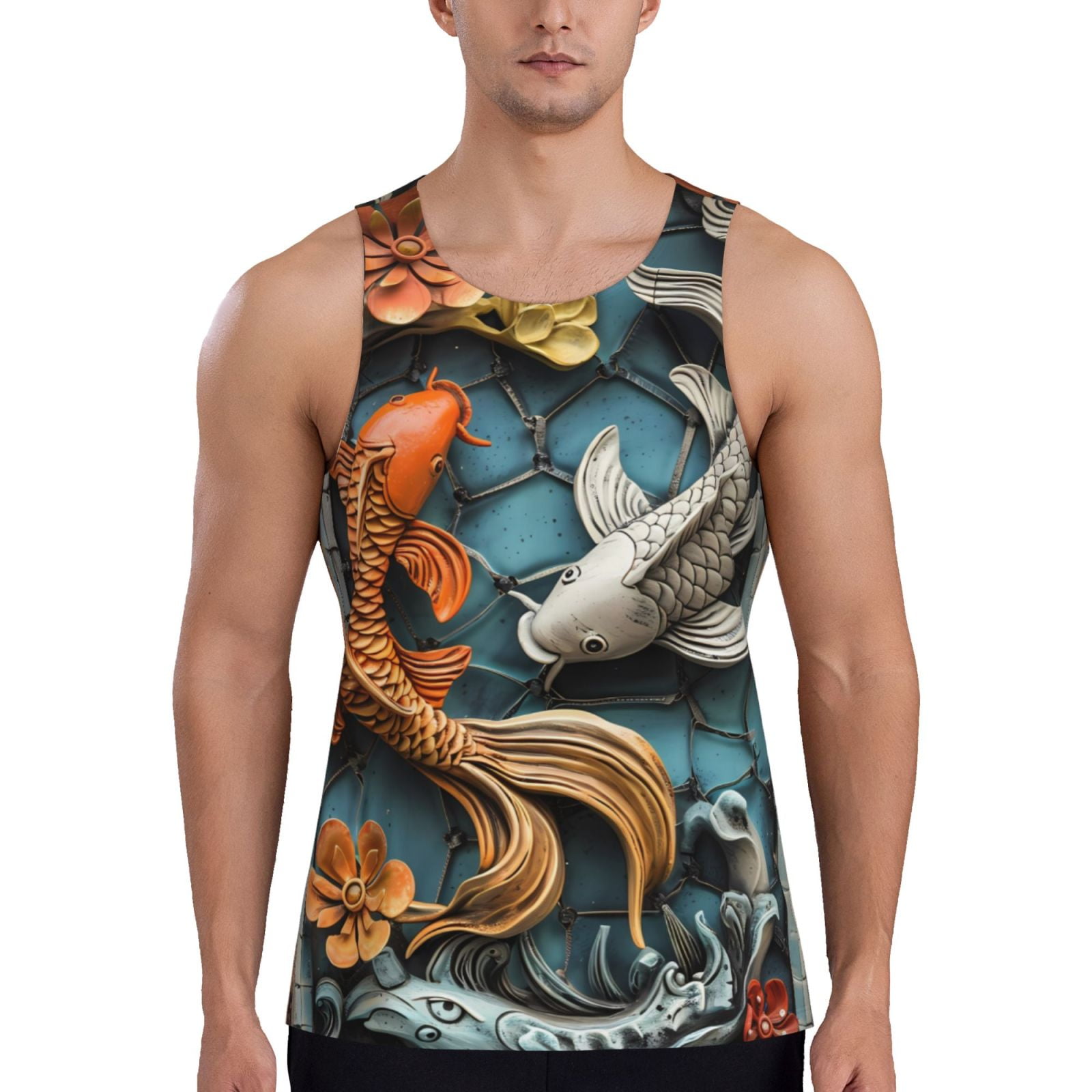 Cauagu Colorful Koi Fish Art Print Men's Sleeveless Muscle Shirts,Tank ...