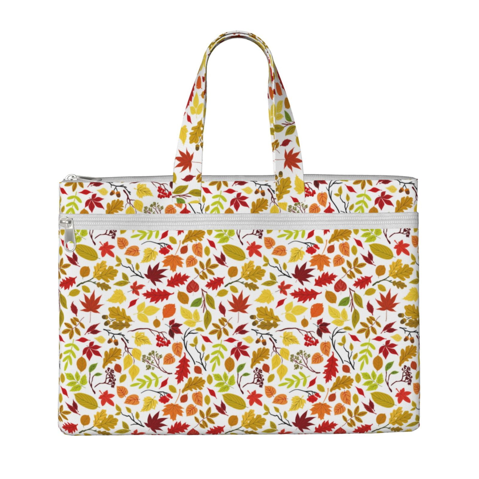 Cauagu Colorful Leaves Pattern Canvas Tote File Bag, Zipper Tote Bag ...