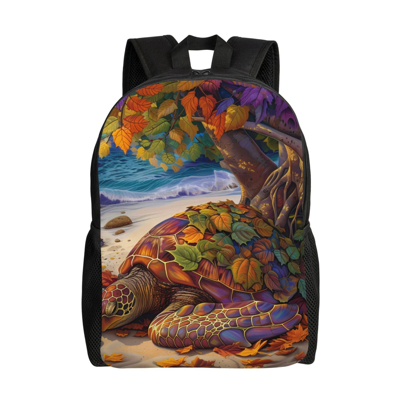 Cauagu Colorful Maple Leaf Beach Turtle Print Backpacks,Travel Daypack ...