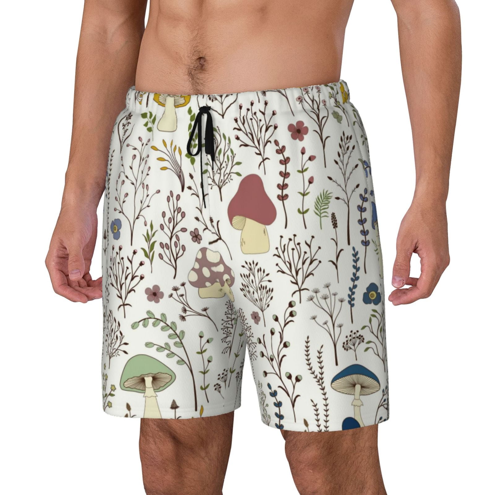 Cauagu Colorful Mushrooms and Plants Print Mens Swim Trunks Quick Dry ...
