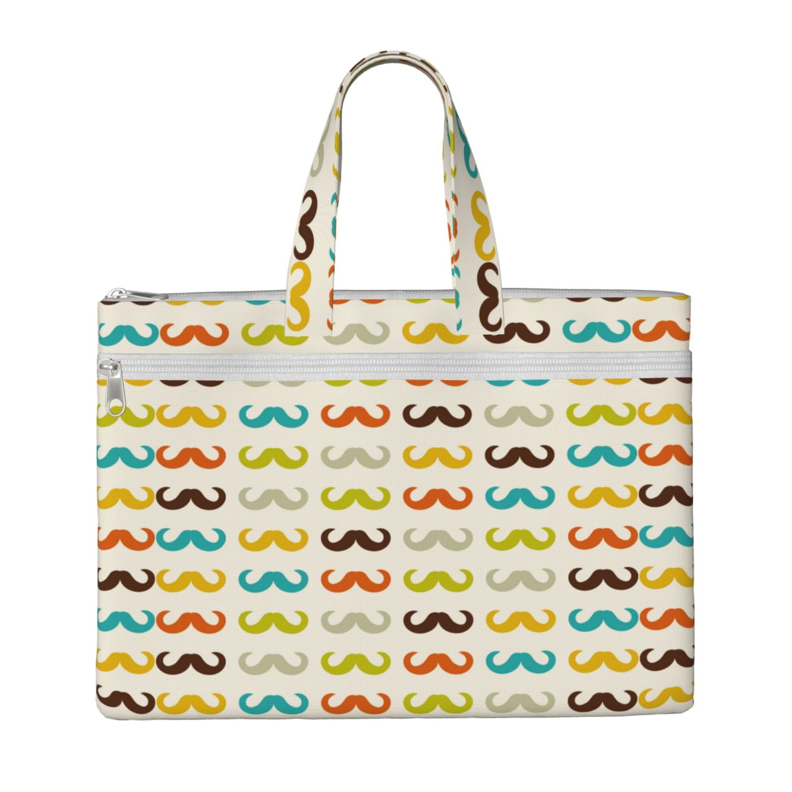 Cauagu Colorful Mustache Pattern Canvas Tote File Bag, Zipper Tote Bag Business Briefcase ...