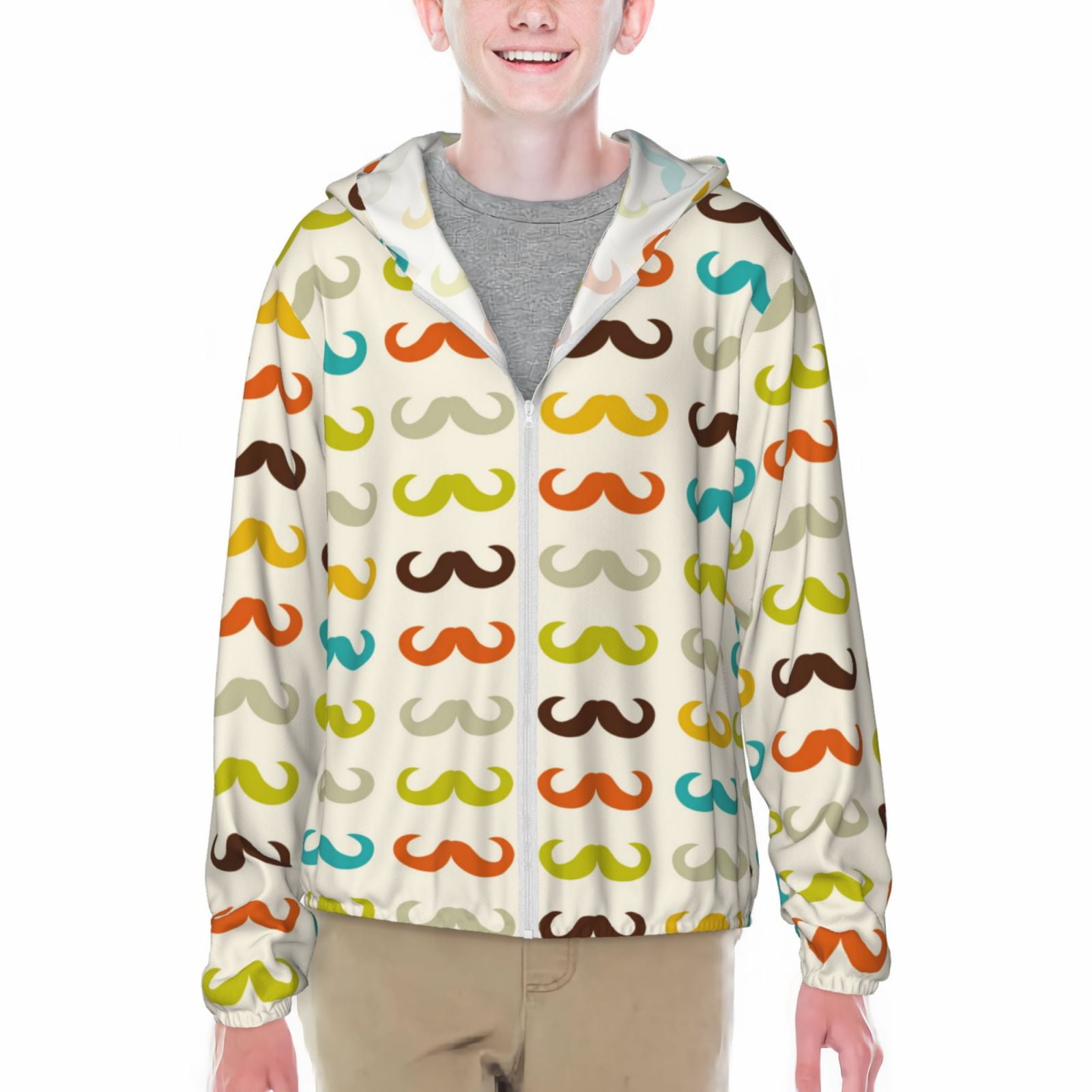 Cauagu Colorful Mustache Print Sun Protection Jacket for Teen,Full ...