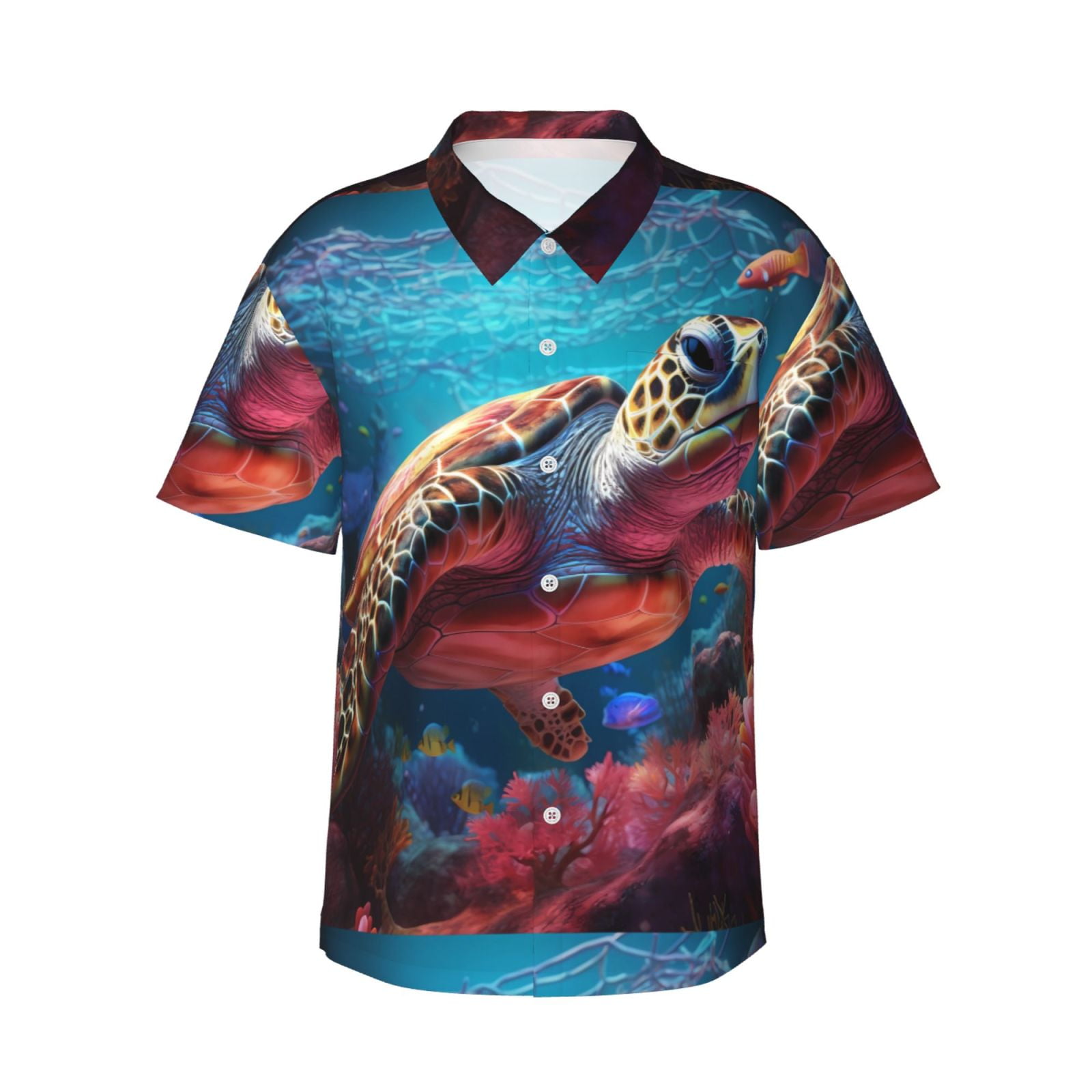 Cauagu Colorful Ocean Sea Turtle Print Hawaiian Shirt for Men,Casual ...