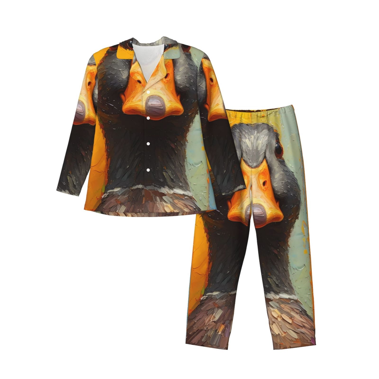 Cauagu Colorful Painted Duck Print Men's Long-Sleeve Pajama Set,Soft ...