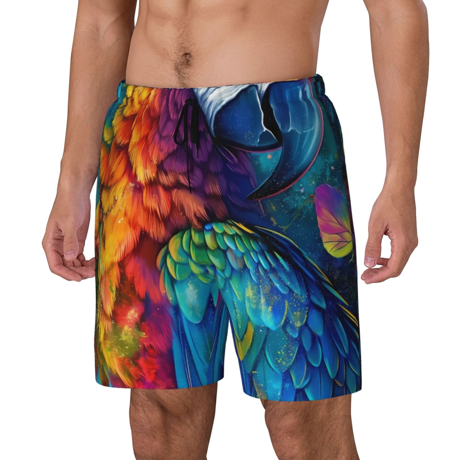 Cauagu Colorful Parrot Jungle Dream Print Mens Swim Trunks Quick Dry ...