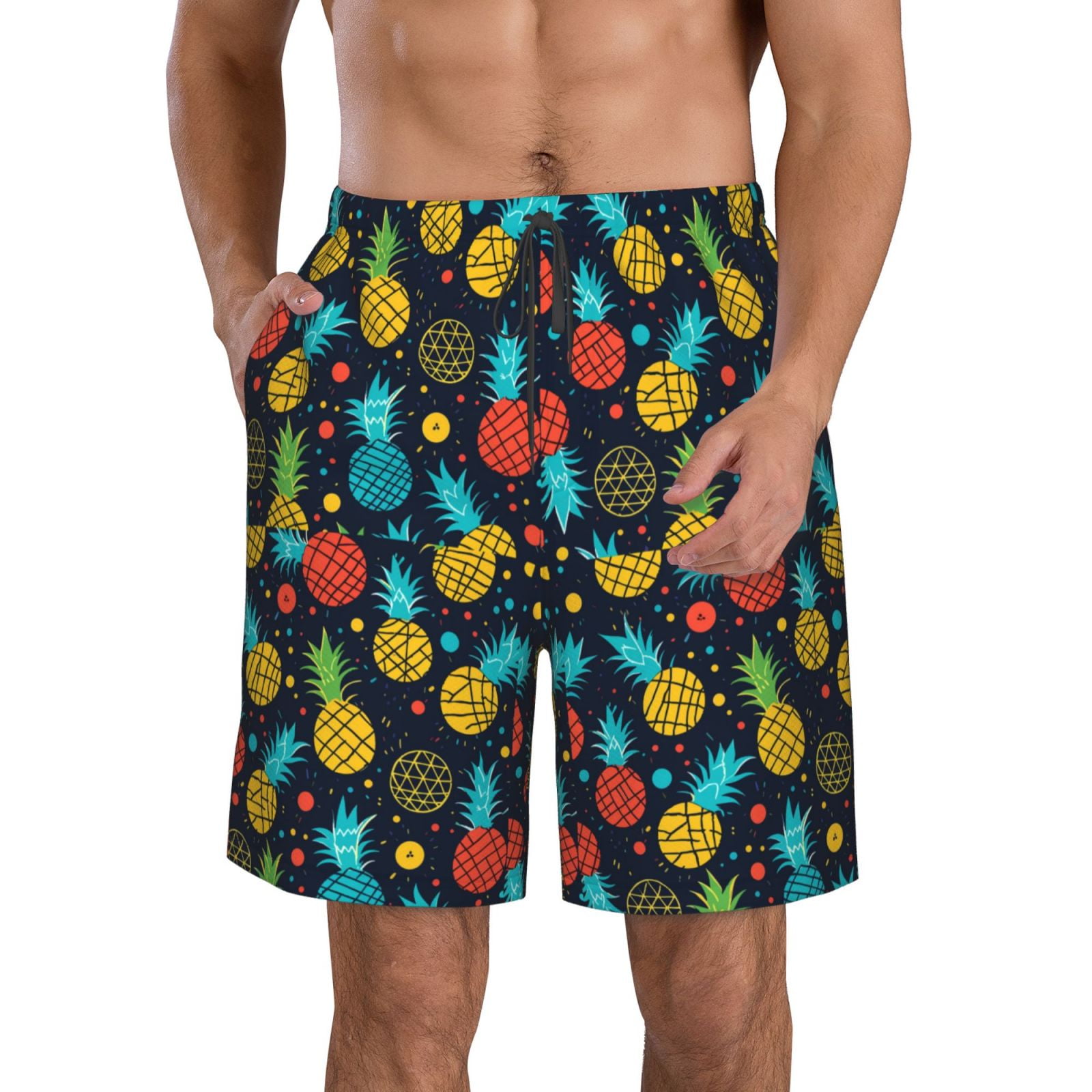 Cauagu Colorful Pineapple Print Men's Swim Trunks,Hawaiian Bathing Suit ...