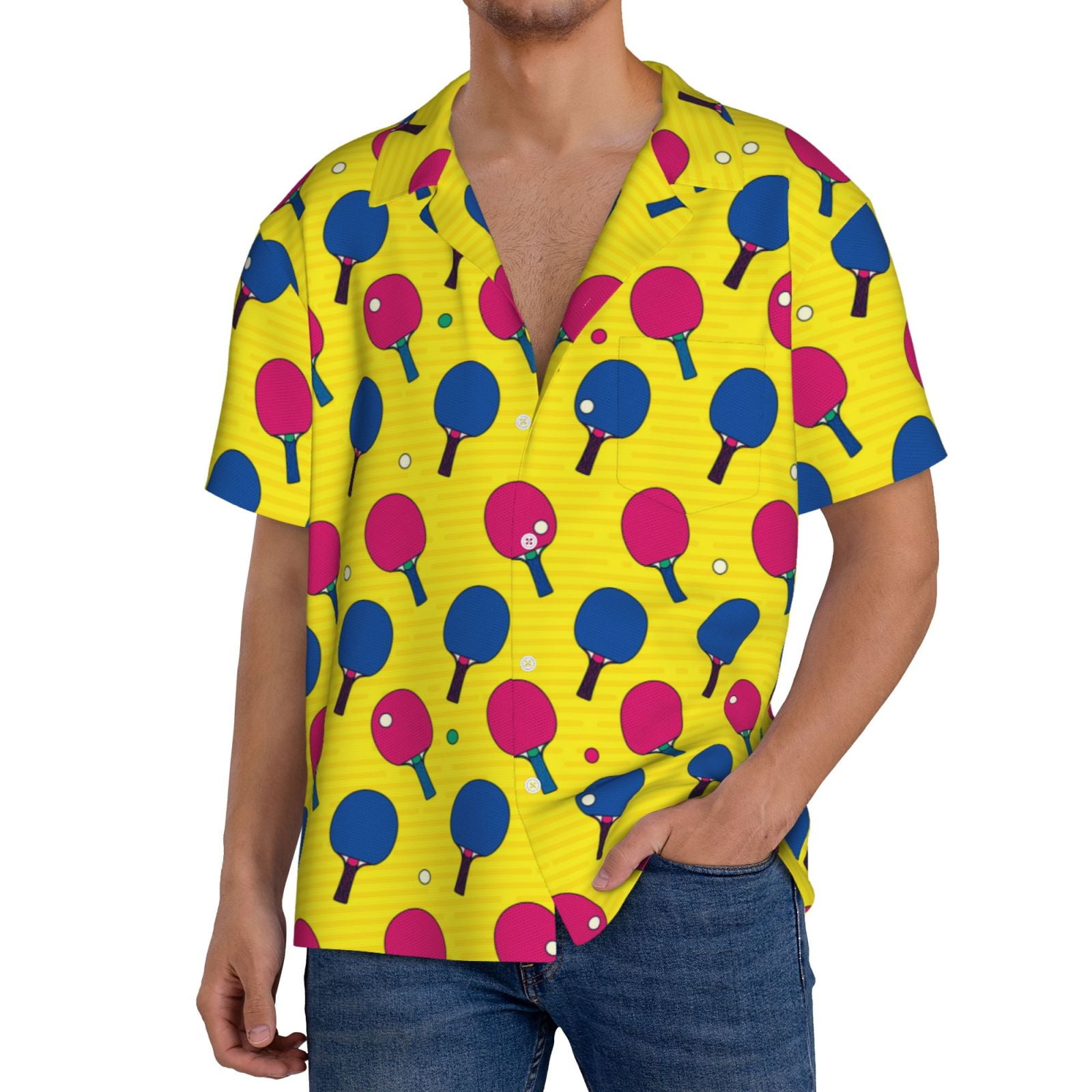 Cauagu Colorful Ping Pong Men's Short Sleeve Button Down Hawaiian Shirt ...