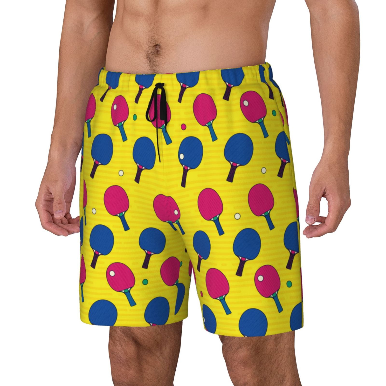 Cauagu Colorful Ping Pong Print Mens Swim Trunks Quick Dry Board Shorts ...