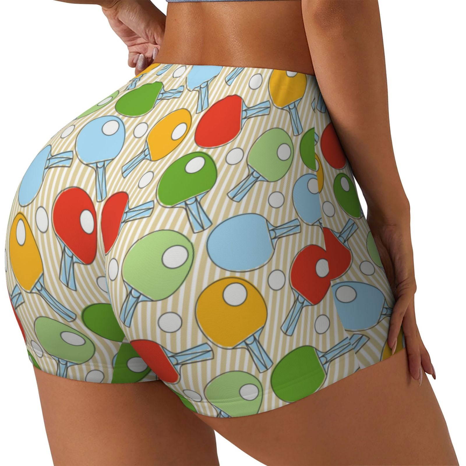 Cauagu Colorful Ping Pong Rackets1 for Womens Workout Impact Shorts,Booty Biker Shorts High ...