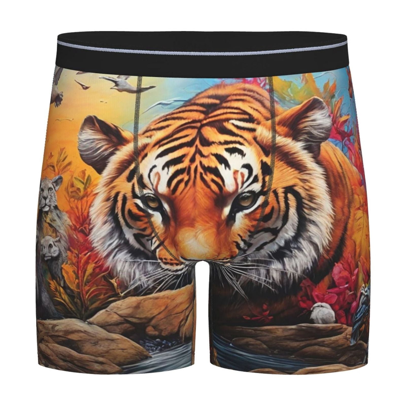 Cauagu Colorful Plant Tiger Print Men's Boxer Briefs, Funny & Cute ...