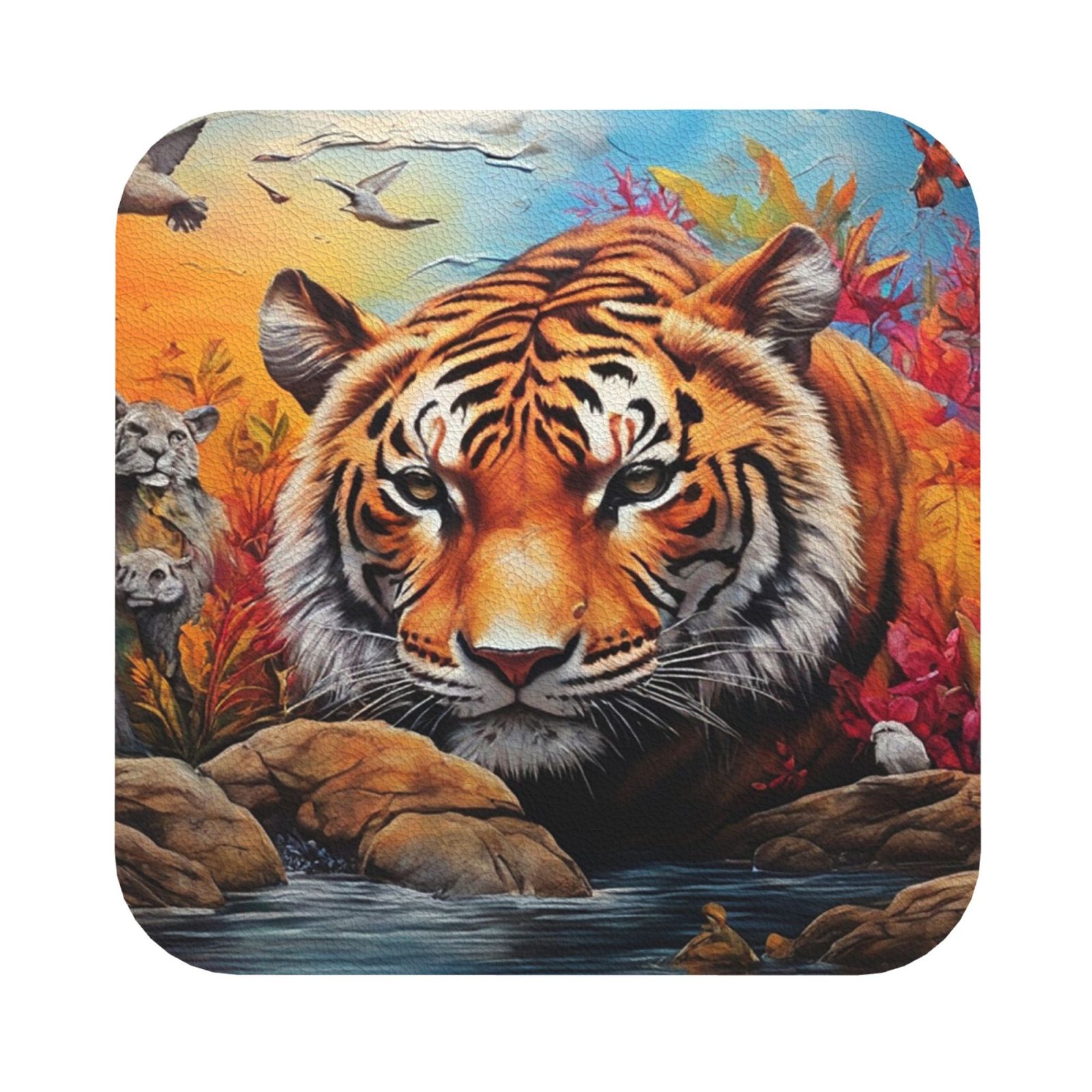 Cauagu Colorful Plant Tiger for Round Coaster,Drink Coasters Set of 4 ...