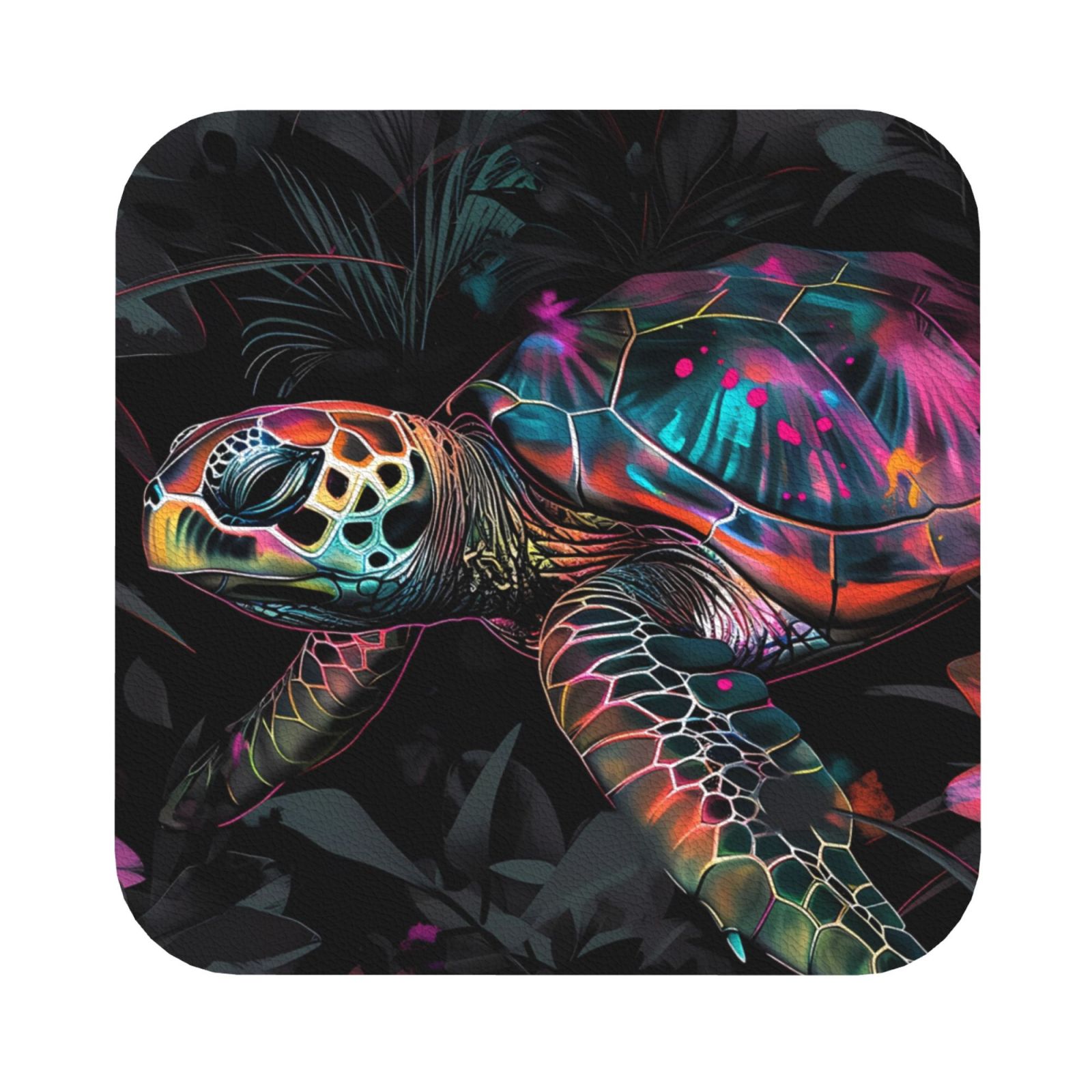 Cauagu Colorful Plant Turtle A for Round Coaster,Drink Coasters Set of ...