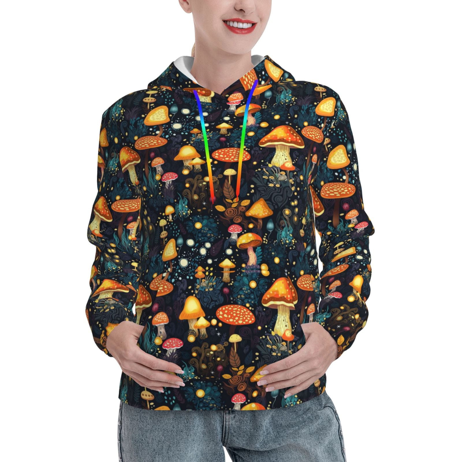 Cauagu Colorful Plants Mushroom for Women's Hooded Sweatshirts Pullover Hoodie for Women Fall ...