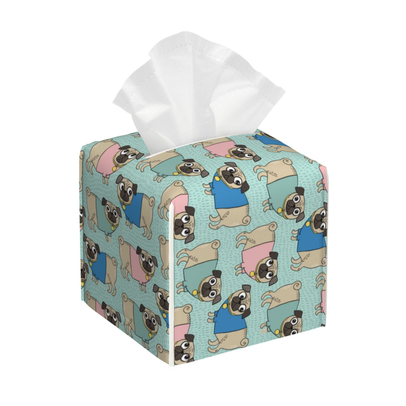 Cauagu Colorful Pugs Print Tissue Box Cover,Leather Square Holder ...