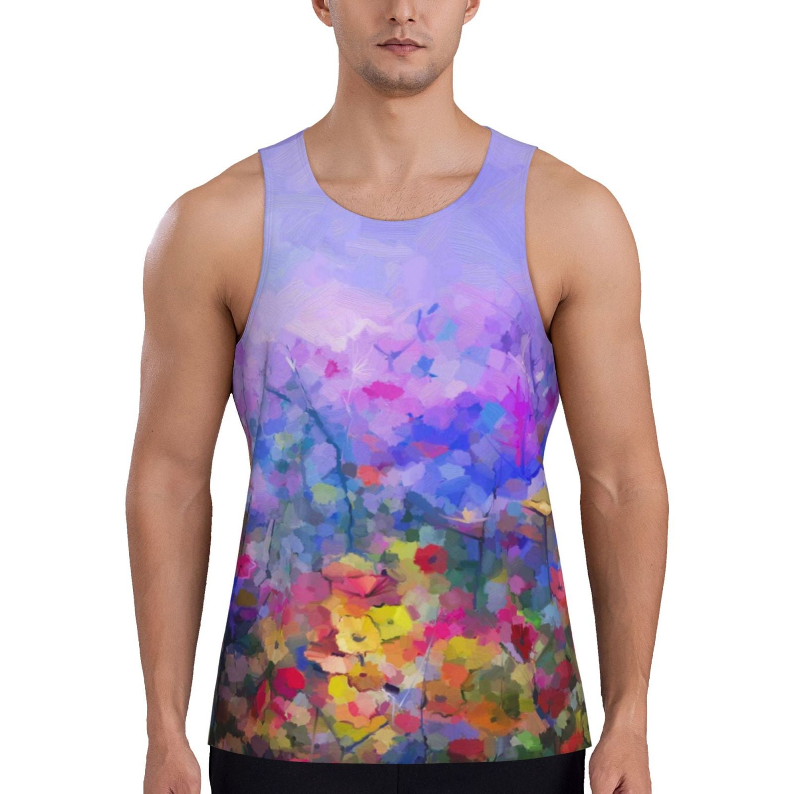 Cauagu Colorful Purple Cosmos Flower Print Men's Sleeveless Muscle ...