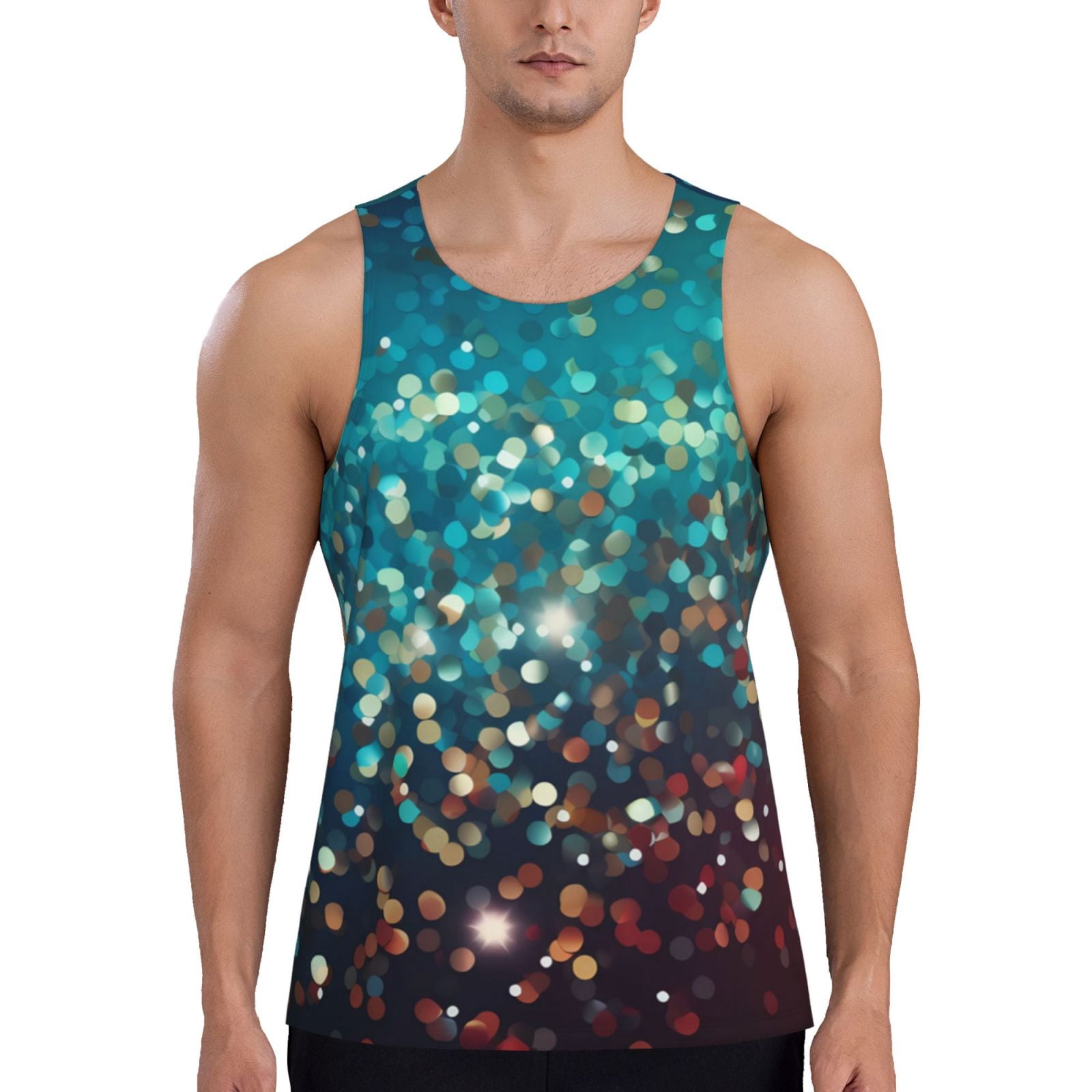 Cauagu Colorful Rainbow Glitter Print Men's Sleeveless Muscle Shirts ...