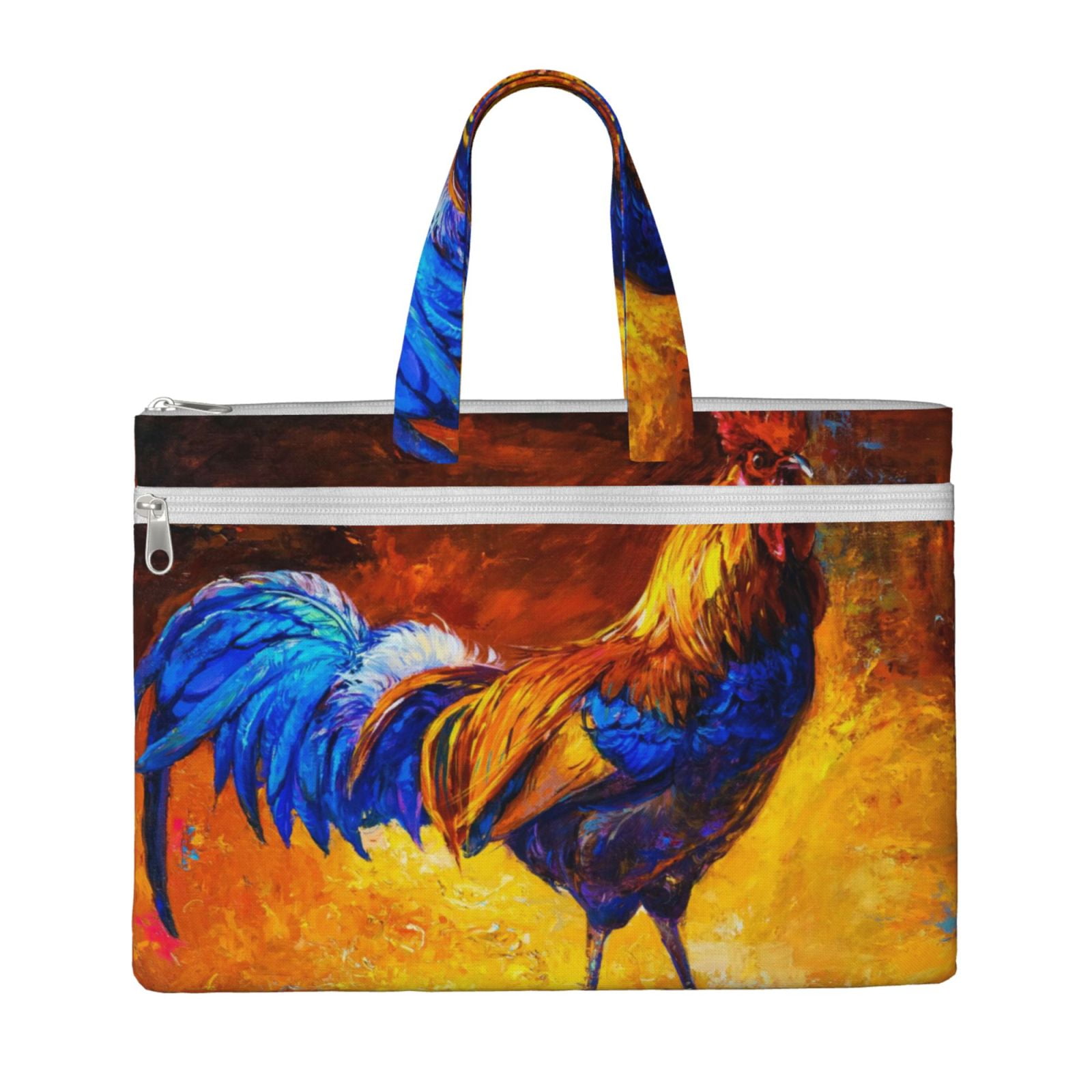 Cauagu Colorful Rooster Pattern Canvas Tote File Bag, Zipper Tote Bag ...