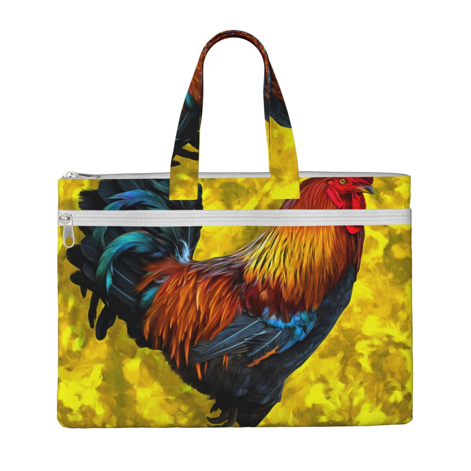 Cauagu Colorful Rooster Pattern Canvas Tote File Bag, Zipper Tote Bag ...