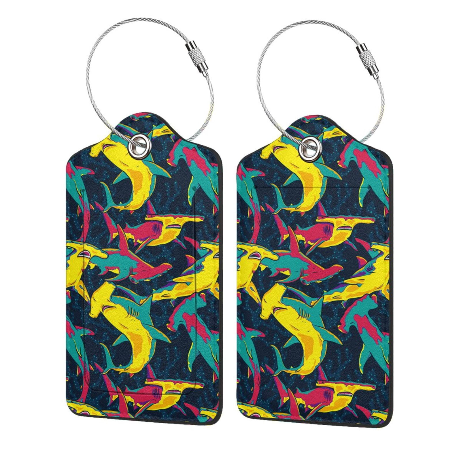 Cauagu Colorful Sharks Pattern Luggage Tags,Leather Luggage Tags ...