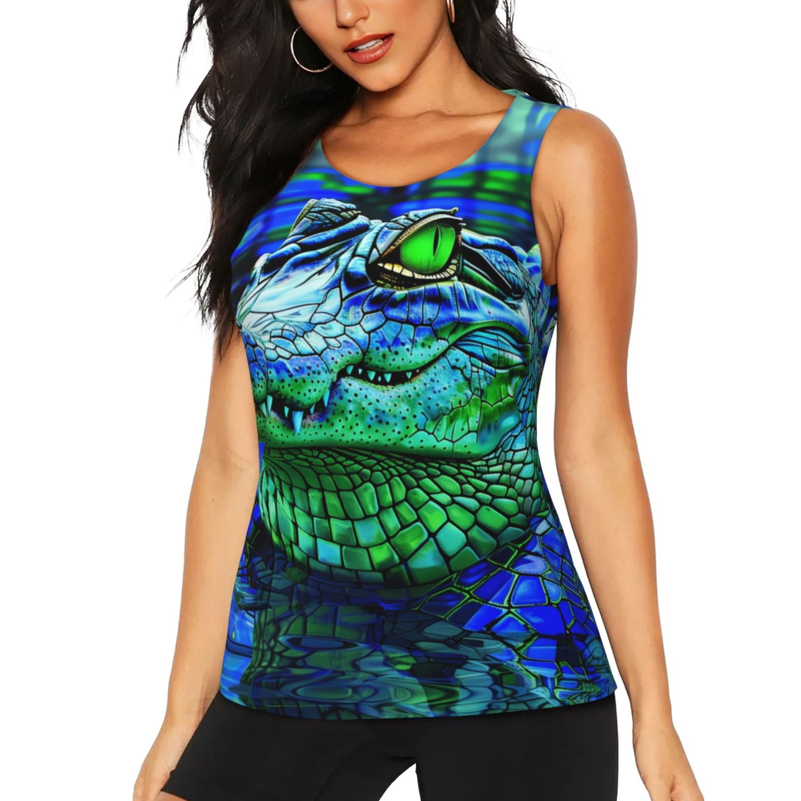 Cauagu Colorful Stained Glass Crocodile for Women's Workout Tank Tops ...