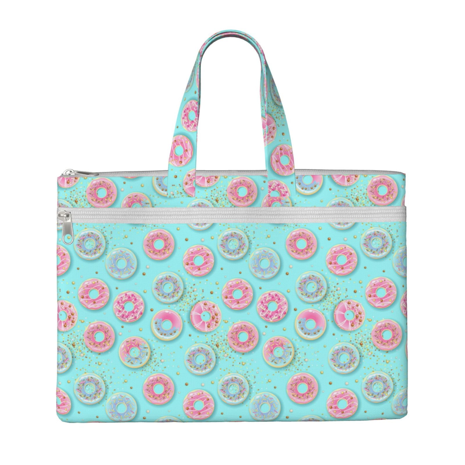 Cauagu Colorful Sweet Donuts Pattern Canvas Tote File Bag, Zipper Tote ...