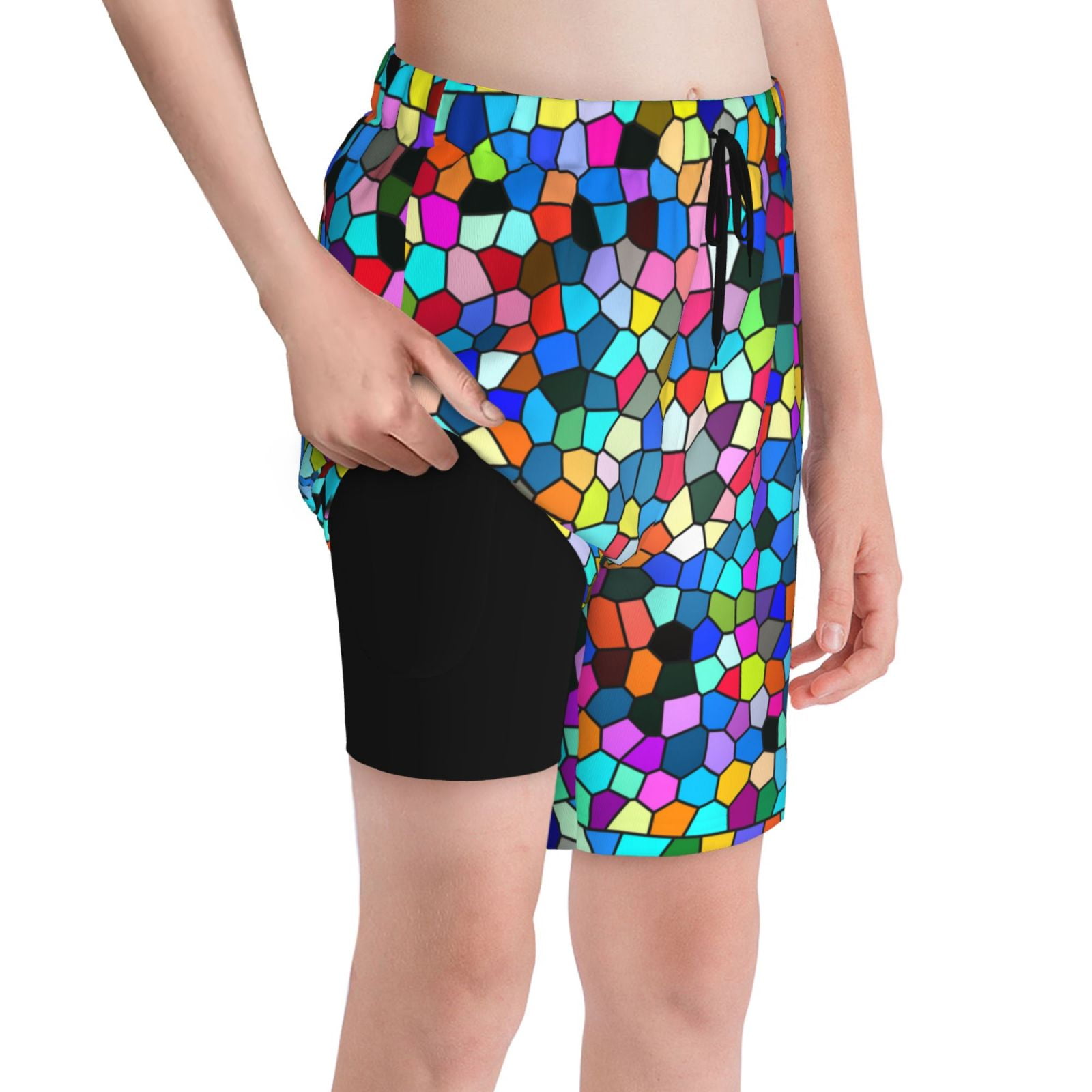 Cauagu Colorful Tie Dye Stained Glass 2 Print Swim Trunks for Men,Youth ...