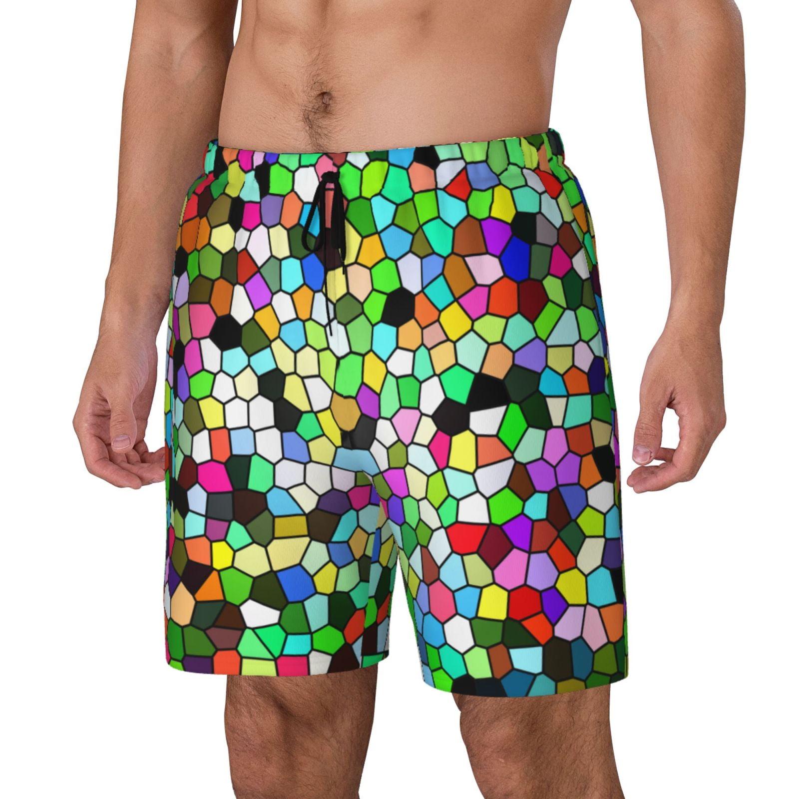 Cauagu Colorful Tie Dye Stained Glass Print Mens Swim Trunks Quick Dry ...