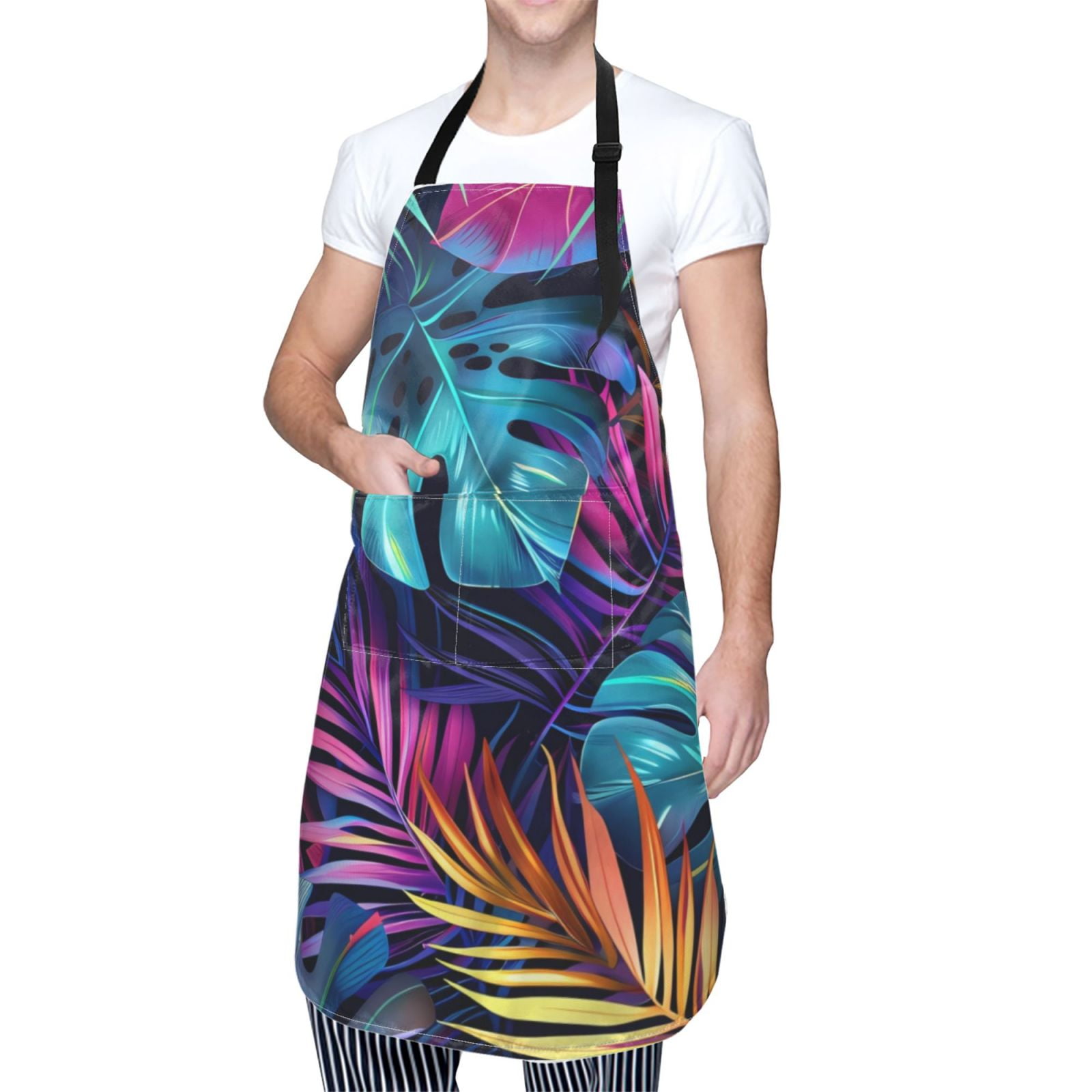 Cauagu Colorful Tropical Leaves Aprons with Pockets,Waterproof Apron ...