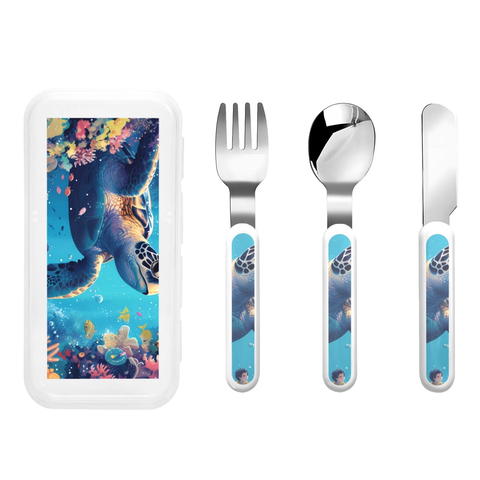 Cauagu Colorful Underwater Plant Turtle Print 3-Pieces Toddler Cutlery ...