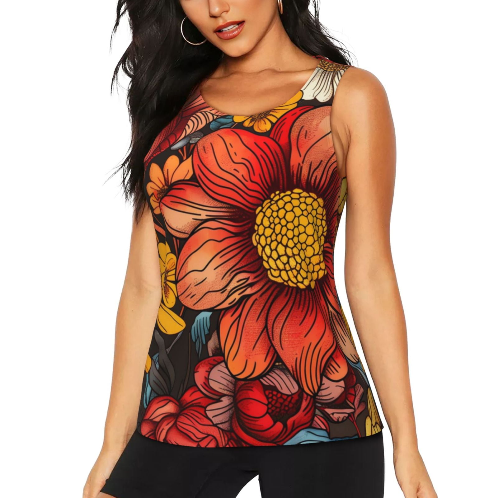 Cauagu Colorful Vintage Floral Pattern for Women's Workout Tank Tops ... Cauagu Colorful Vintage Floral Pattern for Women's Workout Tank Tops ...