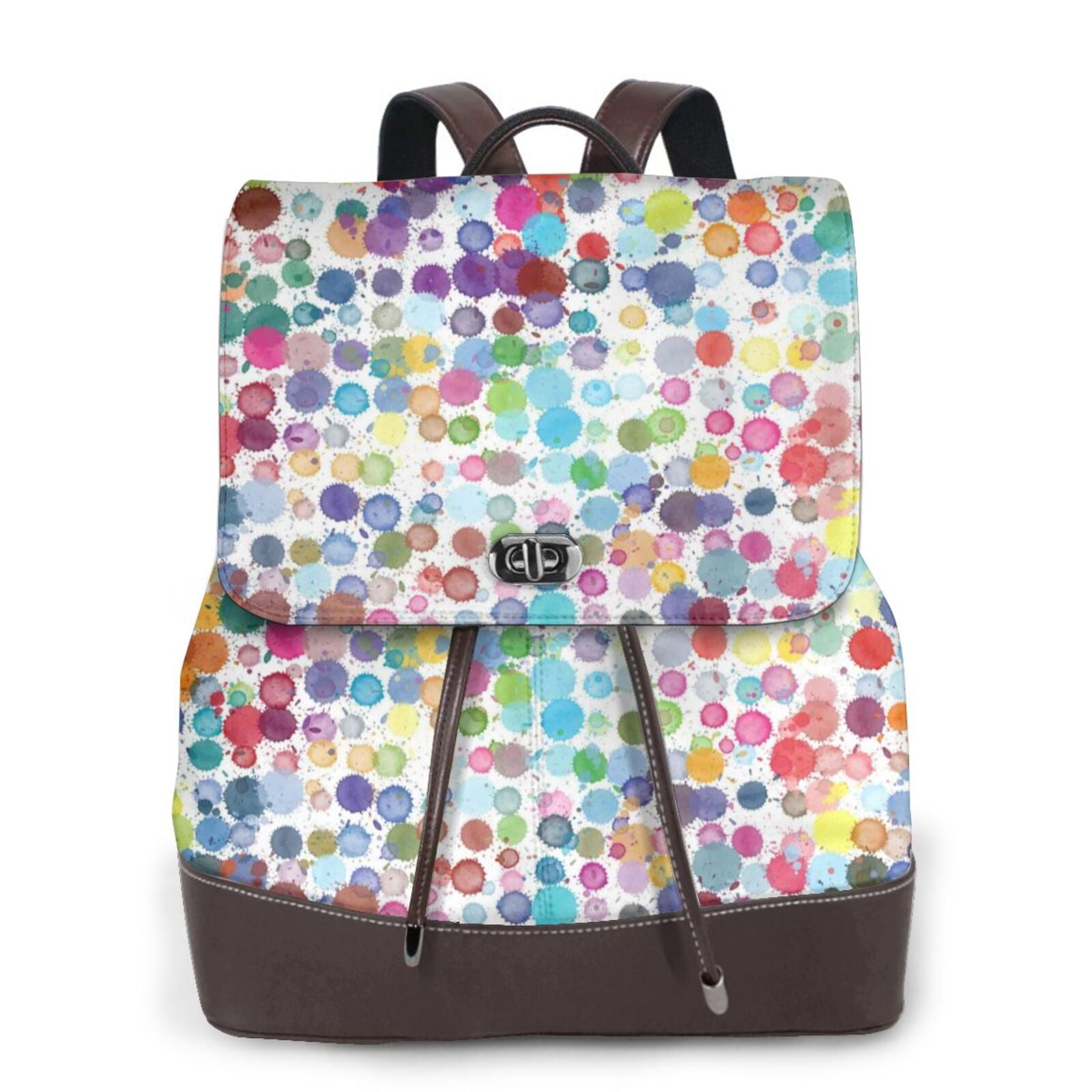 Cauagu Colorful Watercolor Dots Print Women's PU Leather Backpack ...