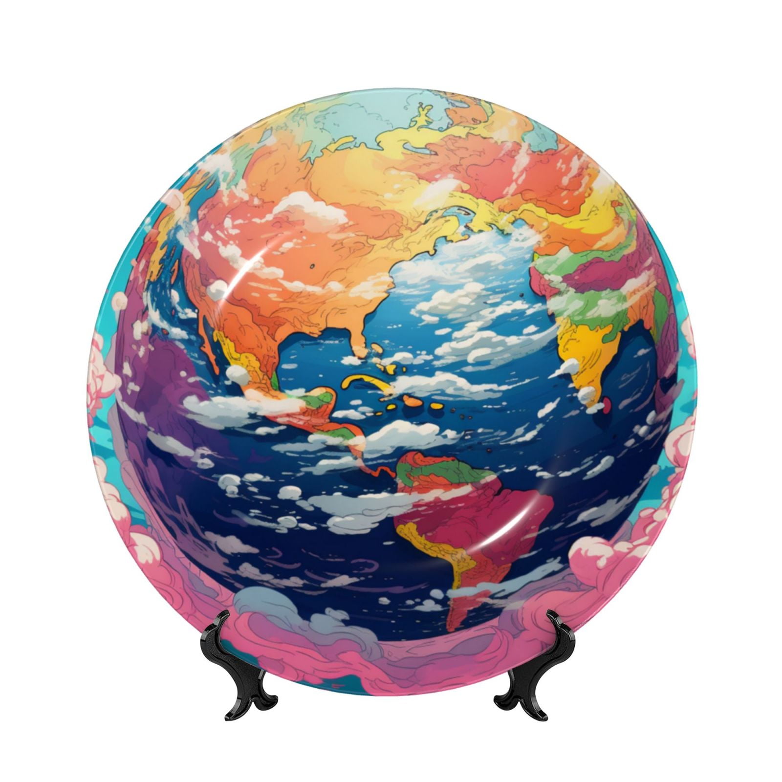 Cauagu Colorful Whimsical Earth Print Bone China Decorative Plate, Wall ...