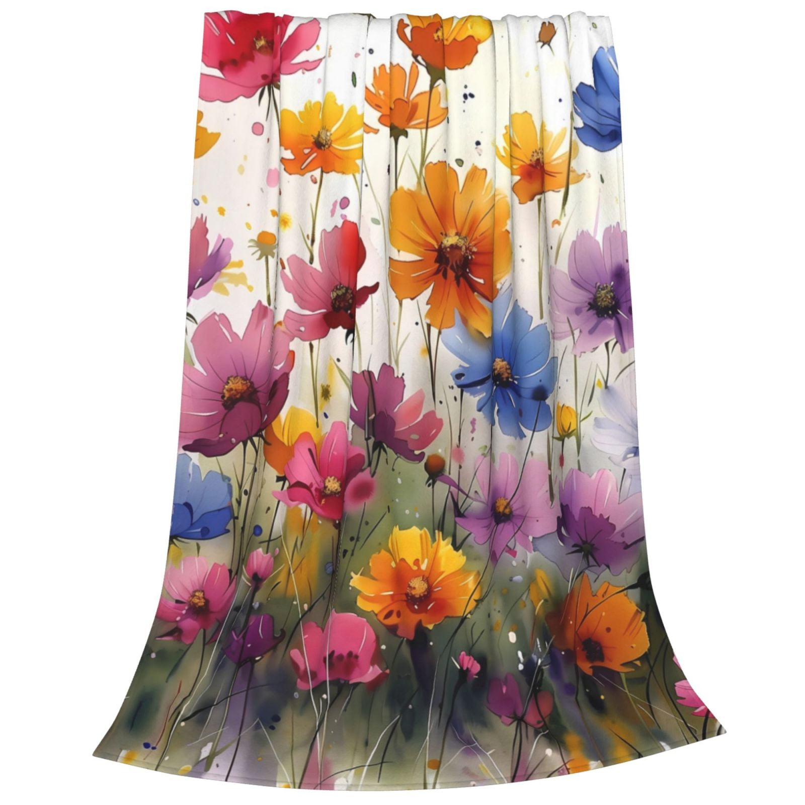 Cauagu Colorful Wildflower Meadow Pattern Flannel Bed Blankets,Fleece ...