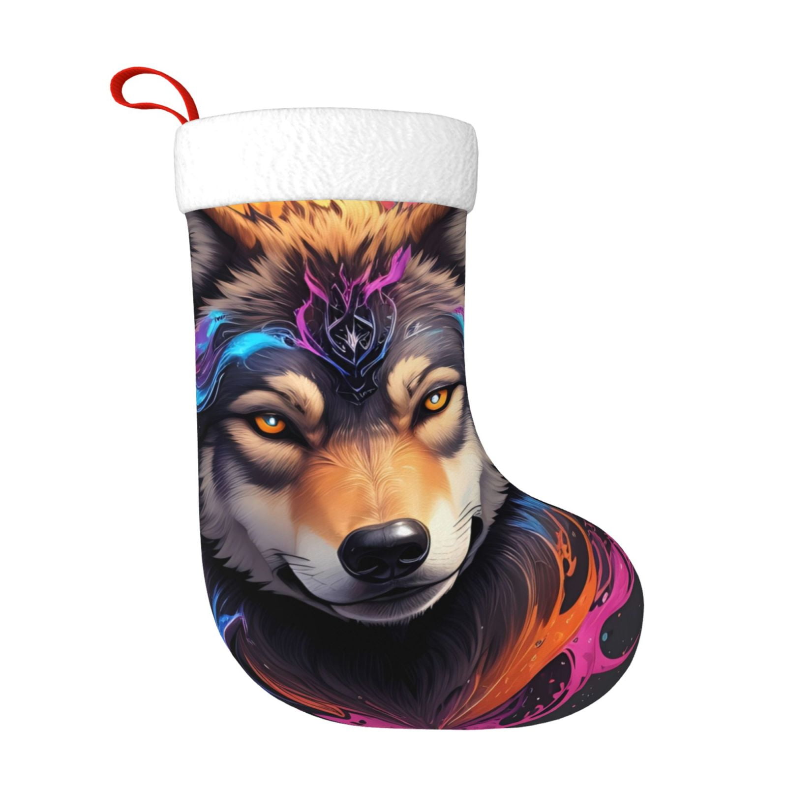 Cauagu Colorful Wolf Head for Christmas Stockings,1-Pack Large Xmas ...