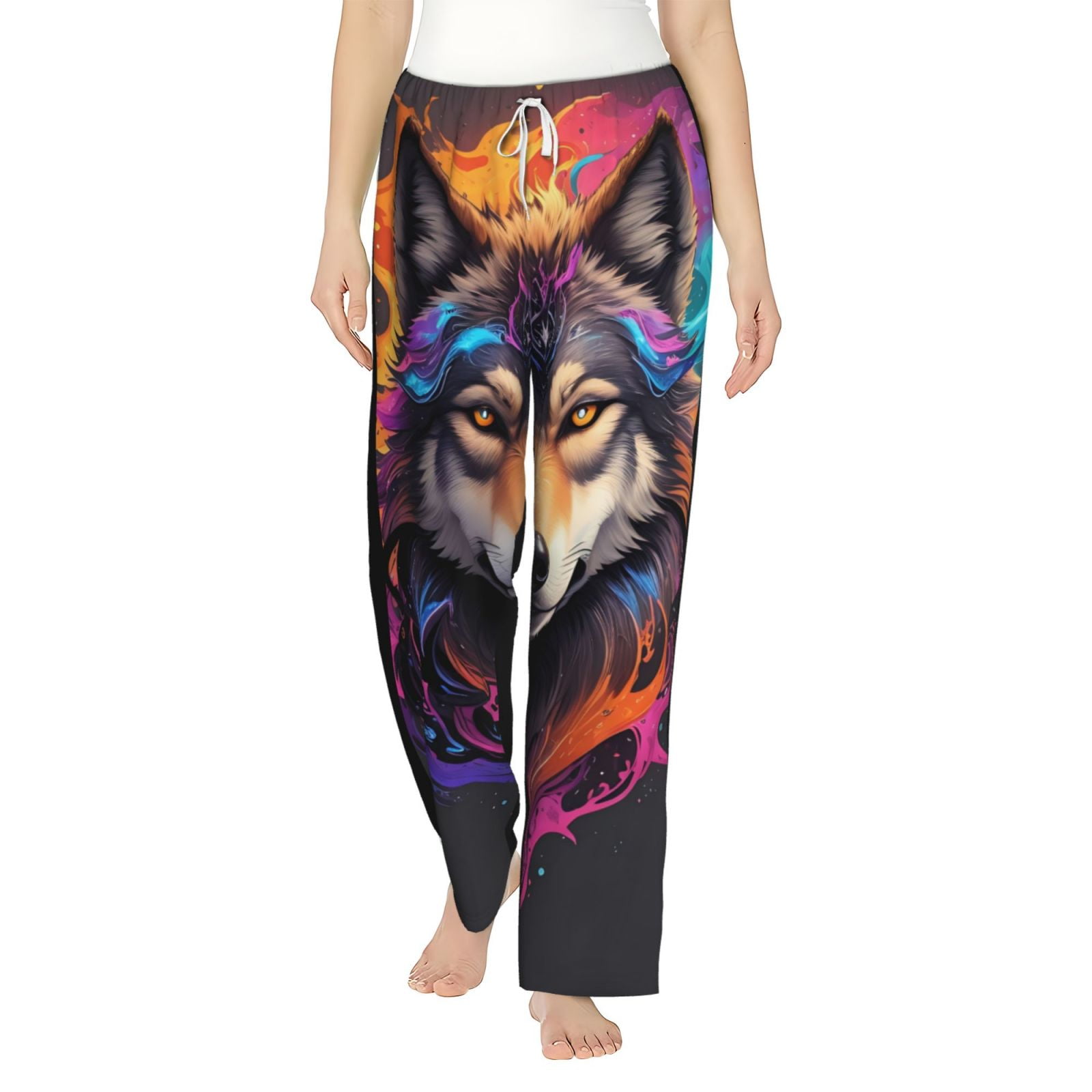 Cauagu Colorful Wolf Head Pajama Pants for Women Loose Fit Wide Leg ...