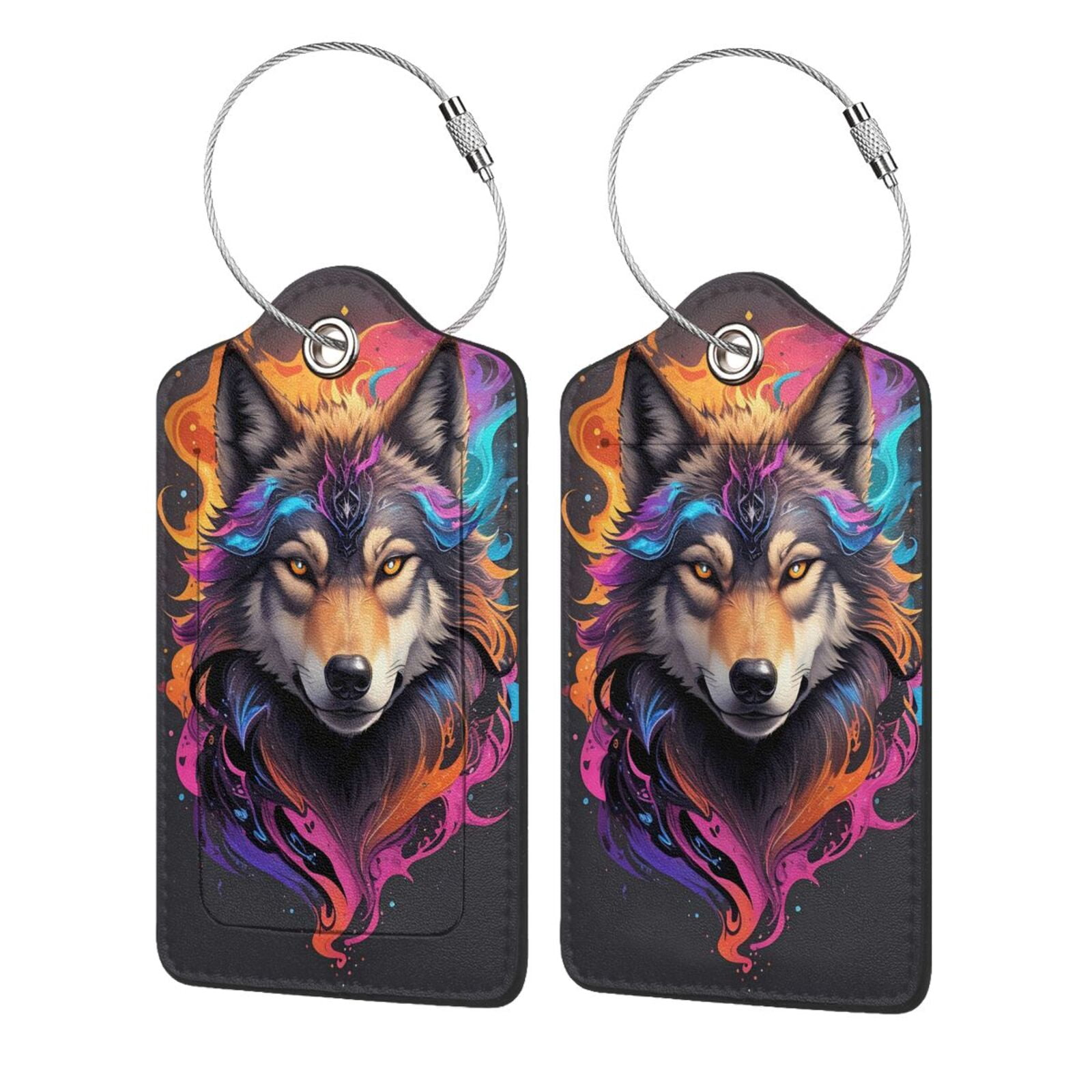 Cauagu Colorful Wolf Head Pattern Luggage Tags,Leather Luggage Tags ...