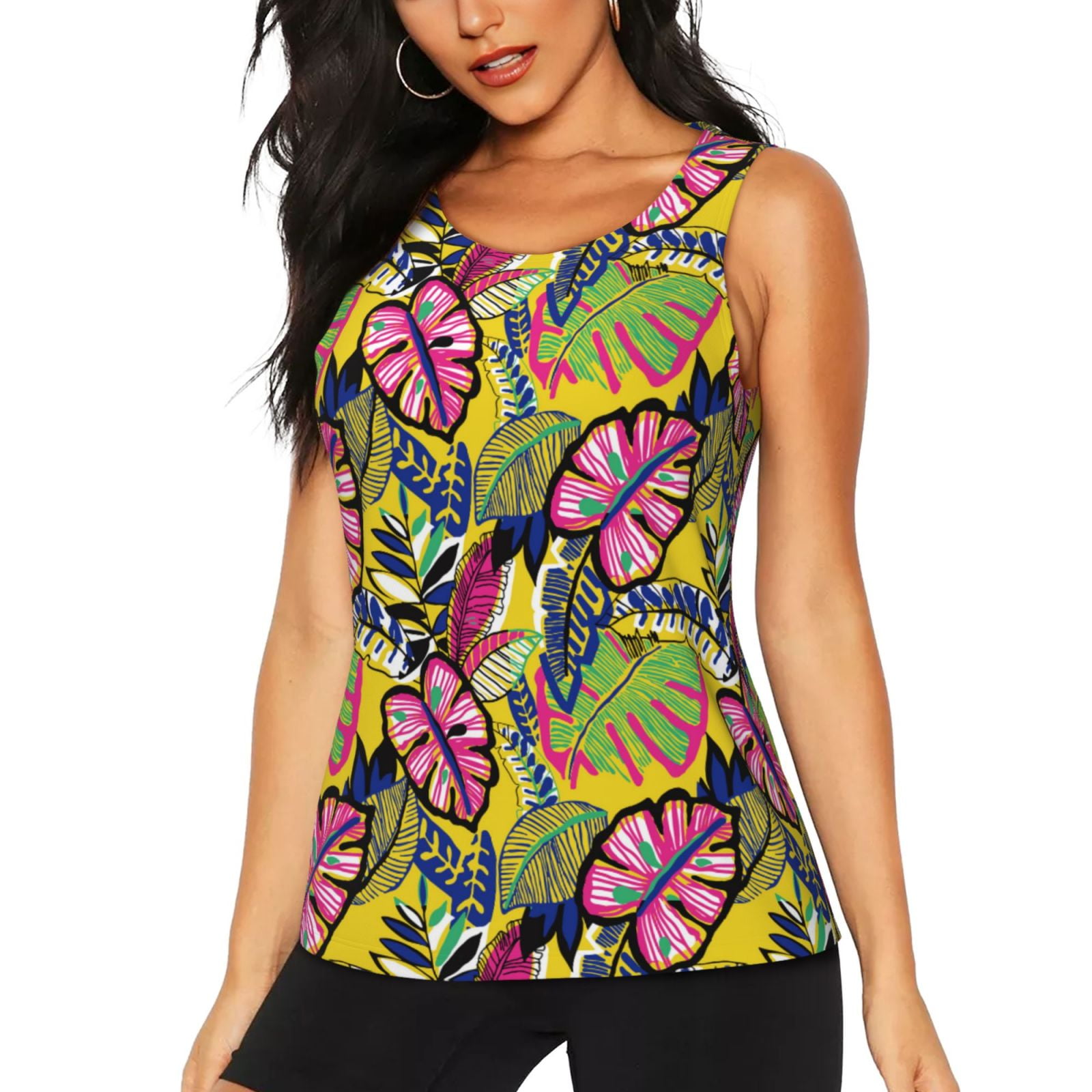 Cauagu Colrful Tropical Leaves for Women's Workout Tank Tops Sleeveless ...