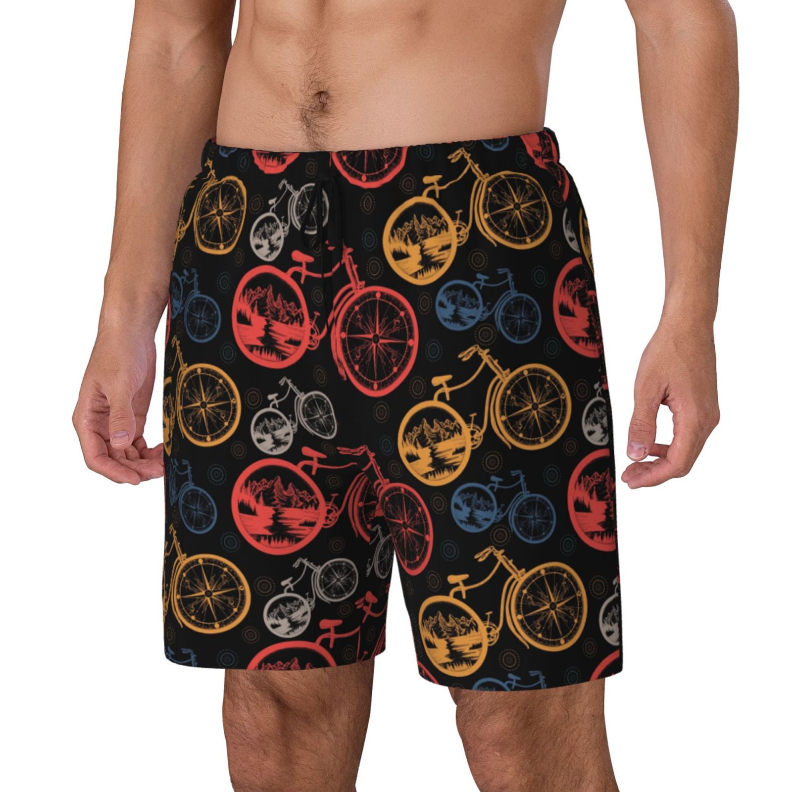 Cauagu Compass And Mountains In Bicycle Wheels1 Print Mens Swim Trunks ...