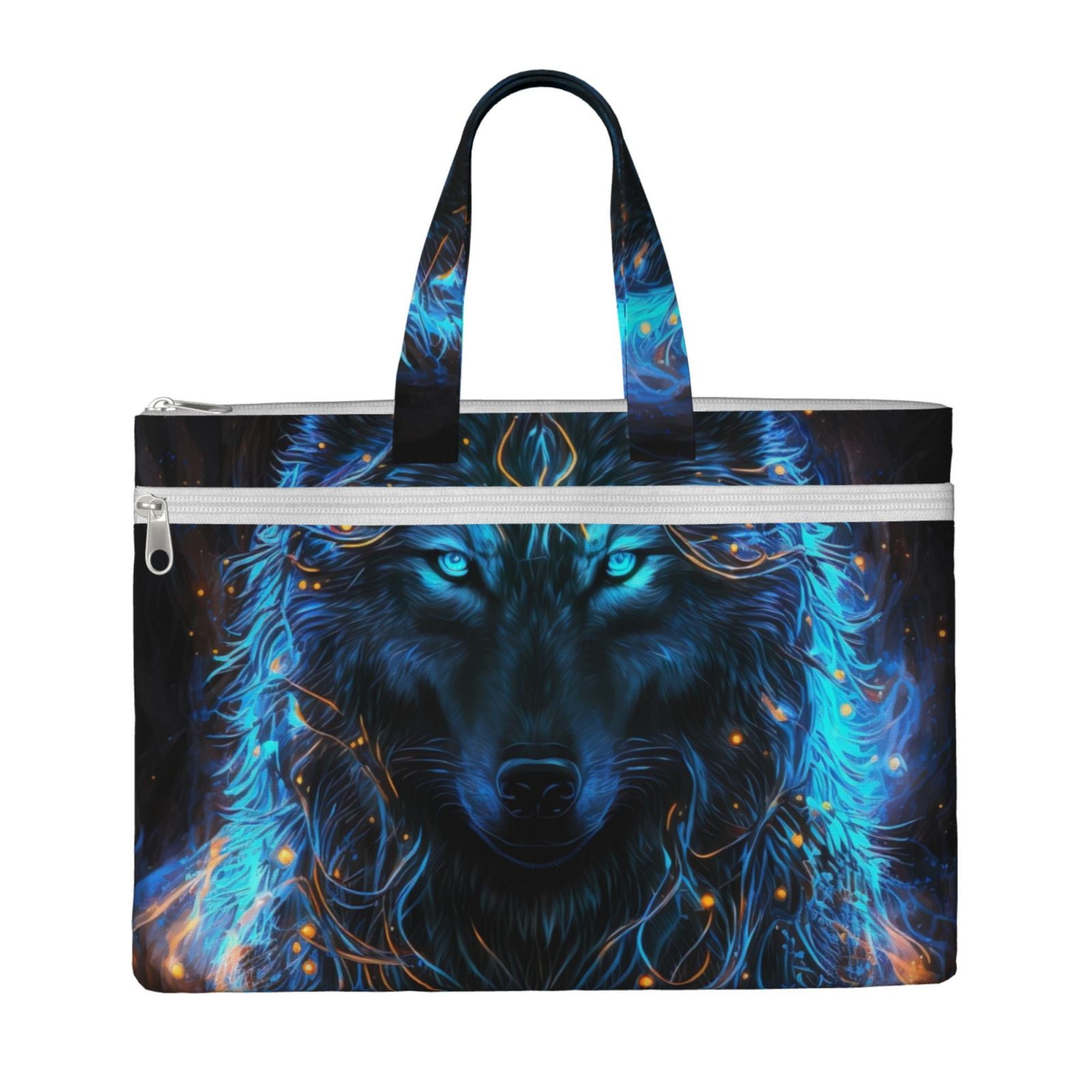 Cauagu Cool Blue Light Wolf Pattern Canvas Tote File Bag, Zipper Tote ...