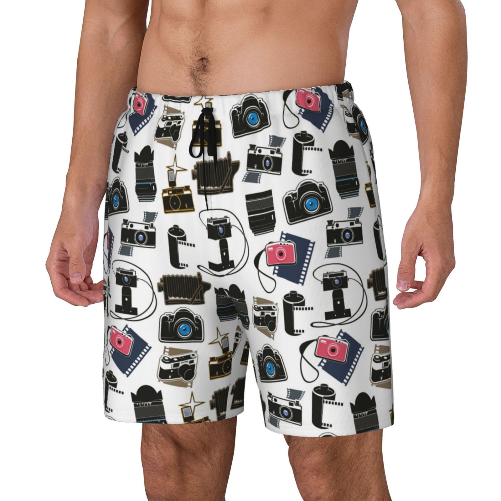Cauagu Cool Camera Print Mens Swim Trunks Quick Dry Board Shorts Swim ...