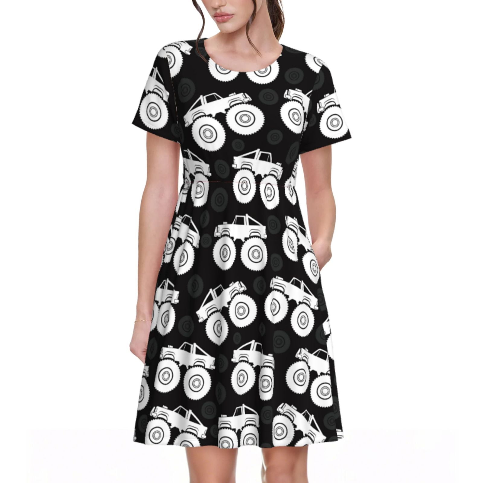 Cauagu Cool Car Print Summer Dresses for Women 2025 Loose Short Sleeve ...