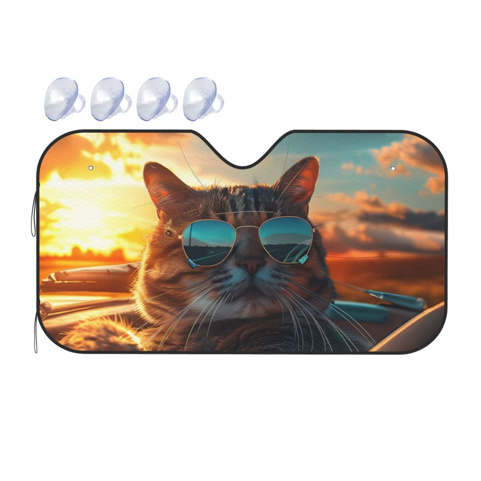 Cauagu Cool Cat Driving Sunset Print Car Windshield Sunshade,1-Piece ...