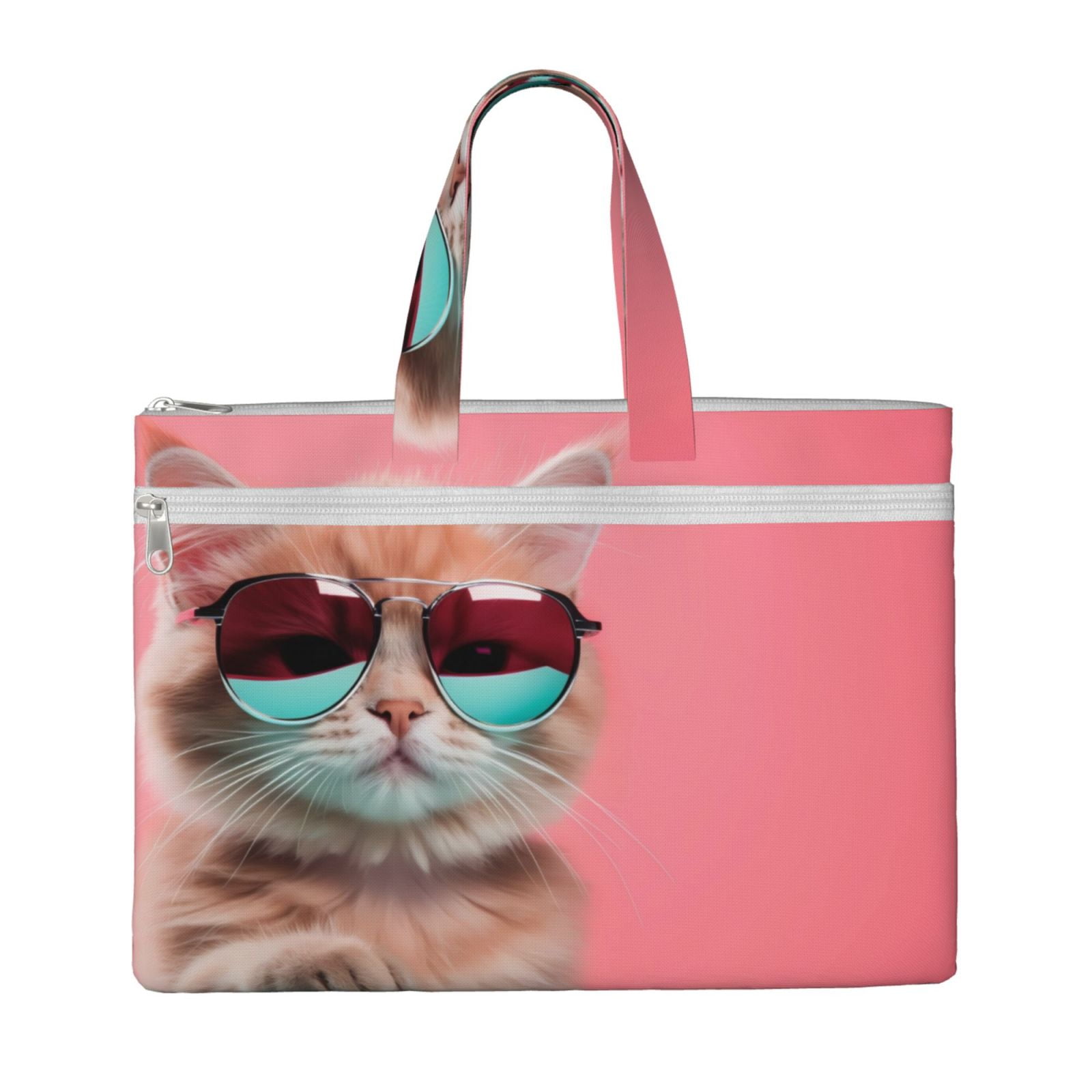 Cauagu Cool Cat Pink Sunglasses Pattern Canvas Tote File Bag, Zipper Tote Bag Business Briefcase ...