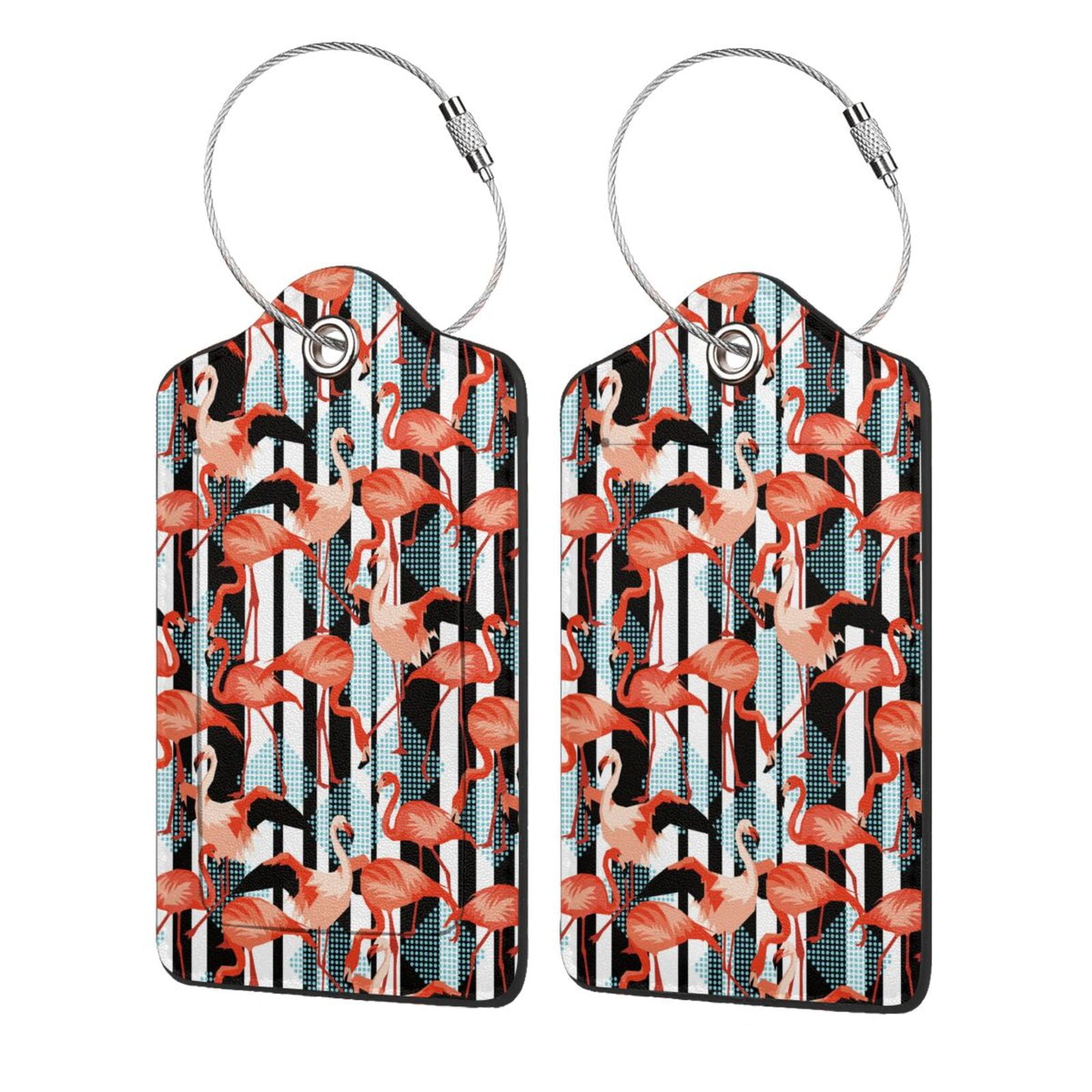 Cauagu Cool Flamingo Print Luggage Tags,Leather Luggage Tags for ...