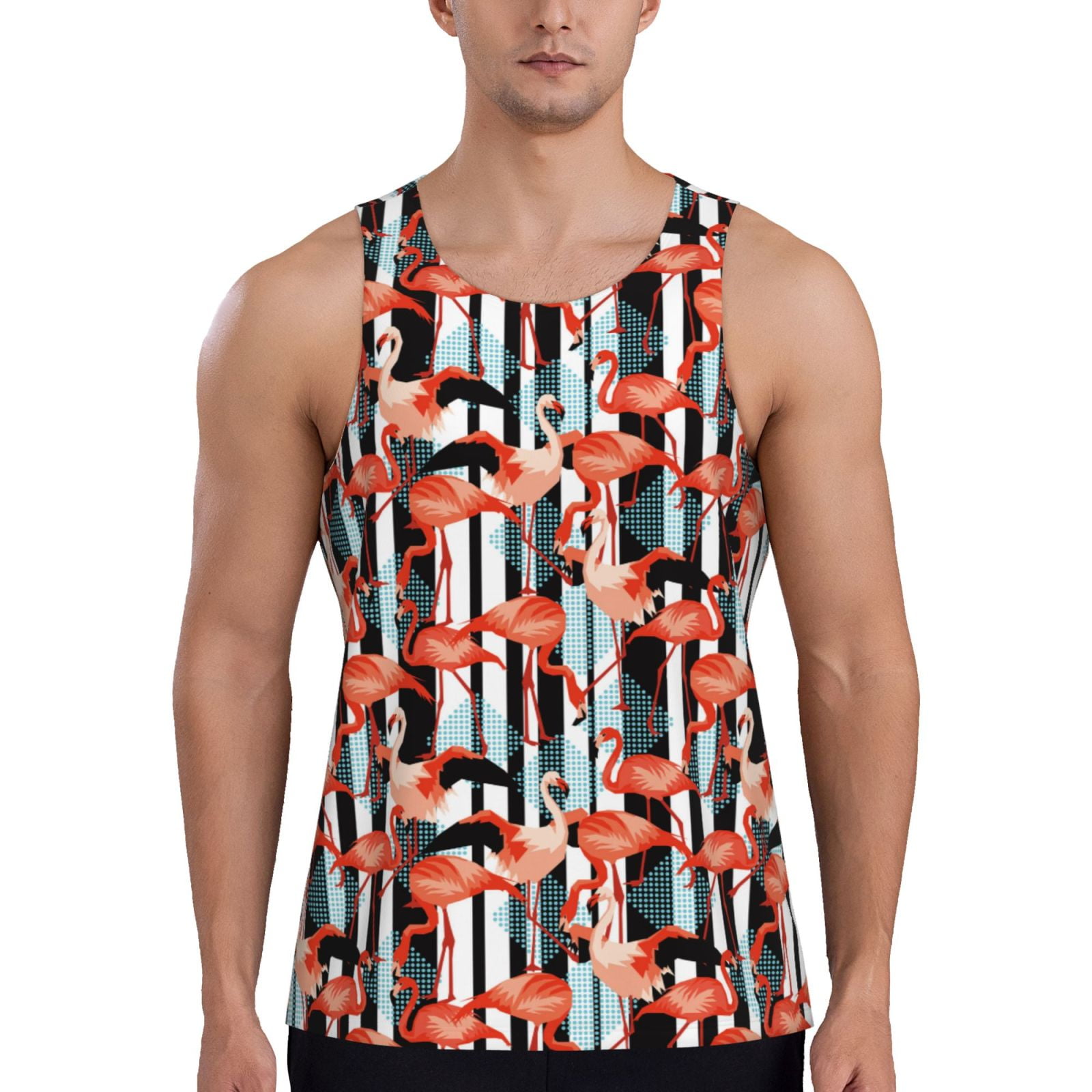 Cauagu Cool Flamingo Print Men's Sleeveless Muscle Shirts,Tank Tops ...